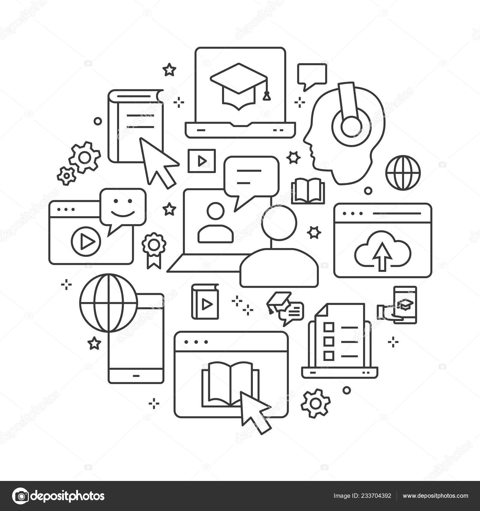 Learning Distance Education Outline Icons Set Interface Website Banner ...