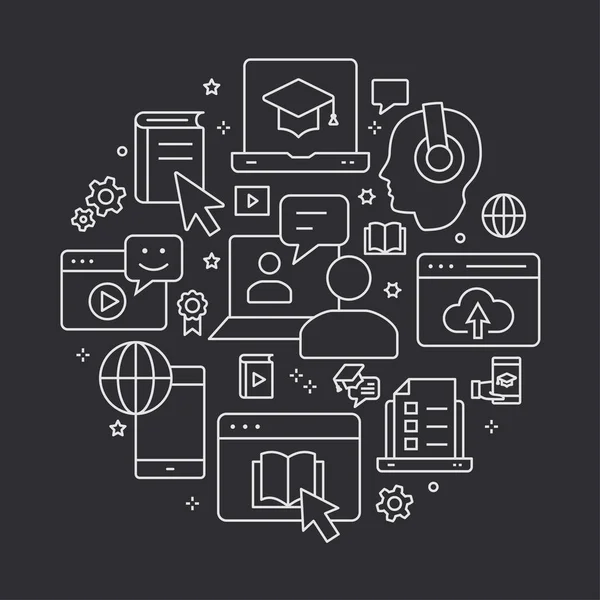 Learning Distance Education Outline Icons Set Interface Website Banner ...