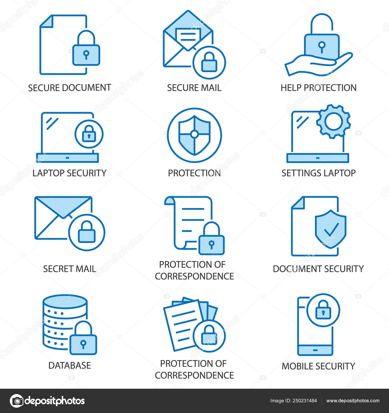 Data security flat line icon set. Vector illustration. Editable stroke ...