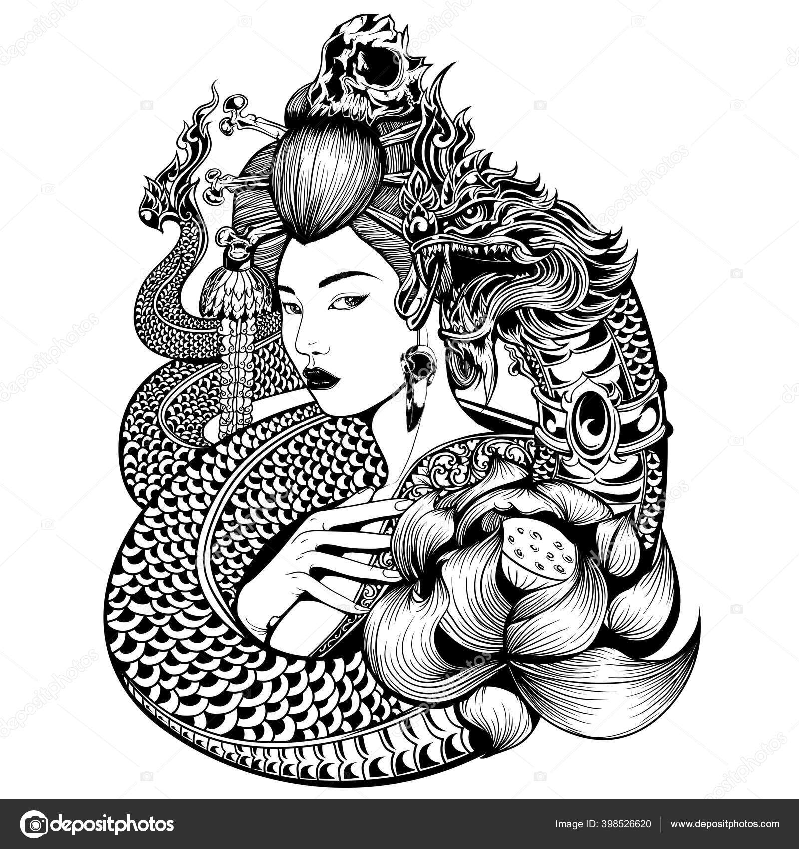 Geisha Girl Line Art