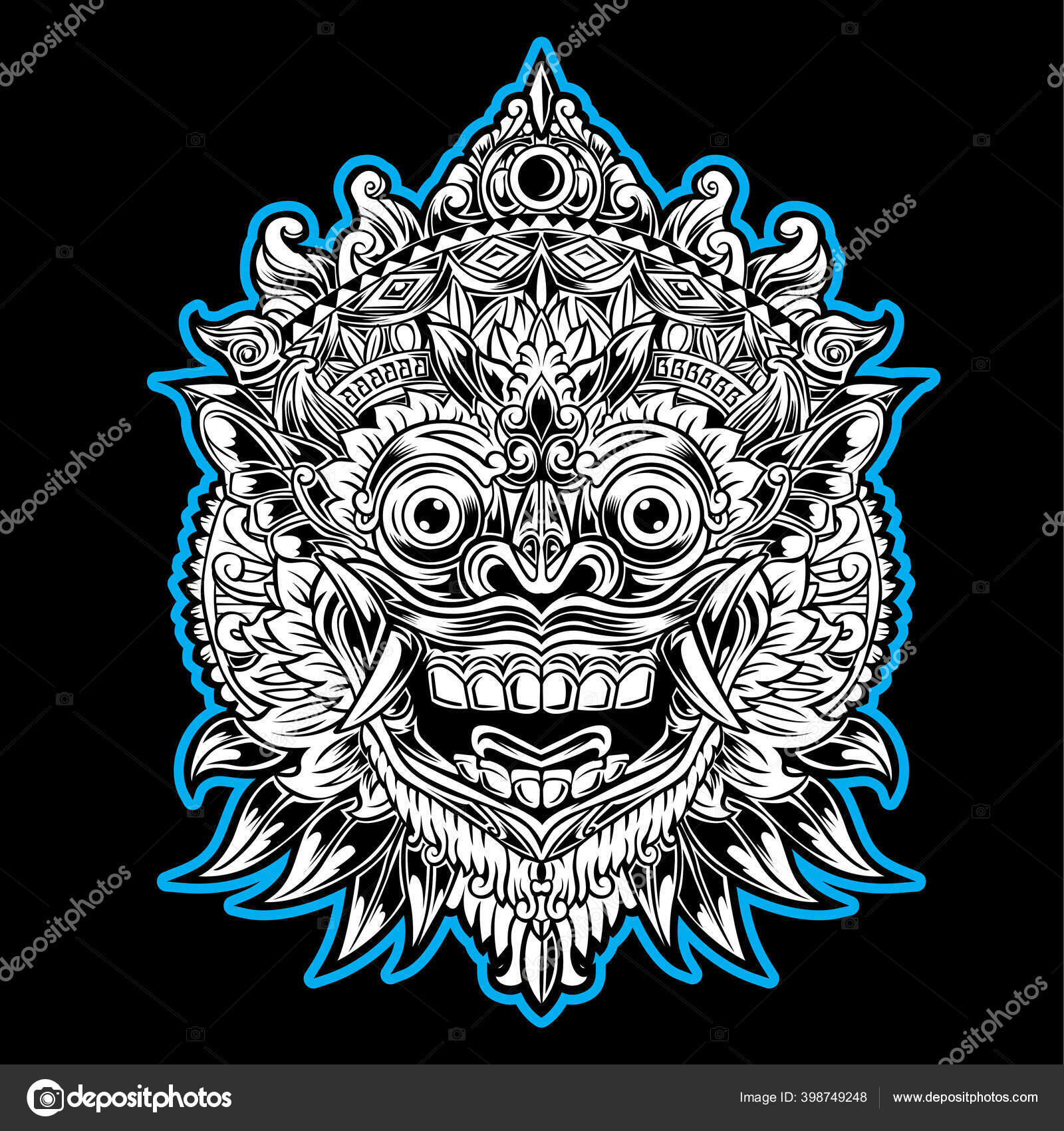Ndonesian Bali Mask Art Vector Illustration Barong Masks Balinese Stock ...