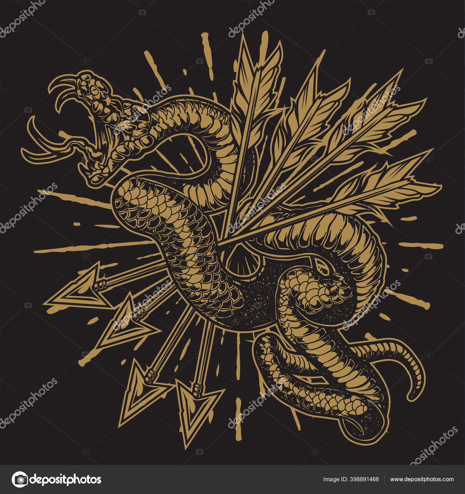 Snake Arrow Vintage Vector Logo Design Black Background Stock Vector by ...