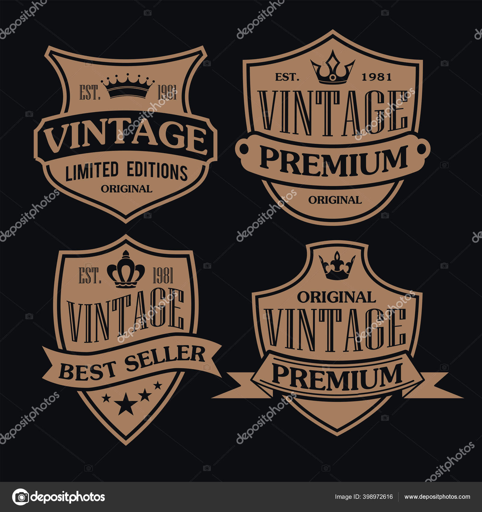 Vintage Retro Insignia Etiqueta Diseño Colección Vector Conjunto Vector ...