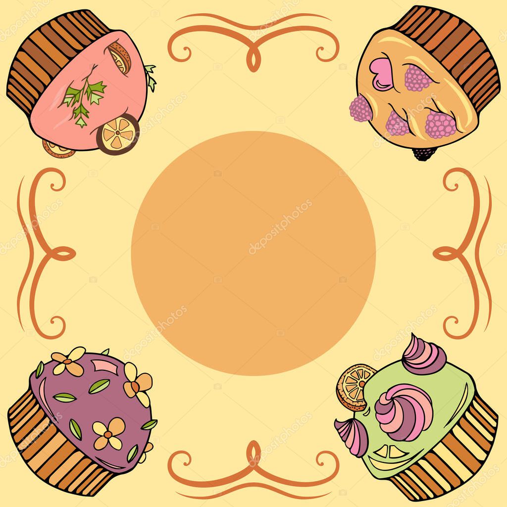 Cuatro hermosas tortas y lugar círculo para algo en la gama de colores ...