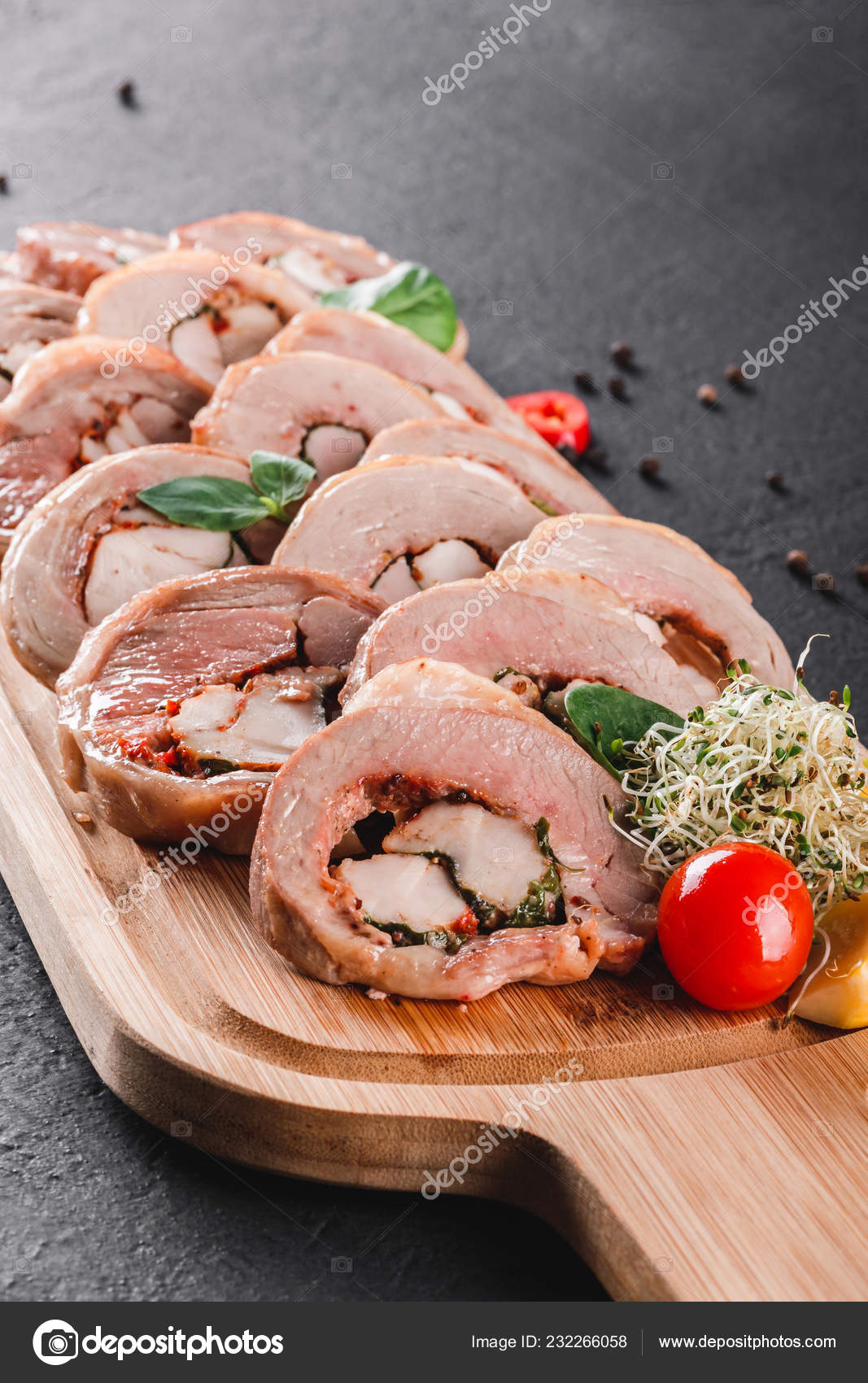 Assorted Meat Stuffed Chicken Roll Meat Roll Pepper Greens Cutting ...