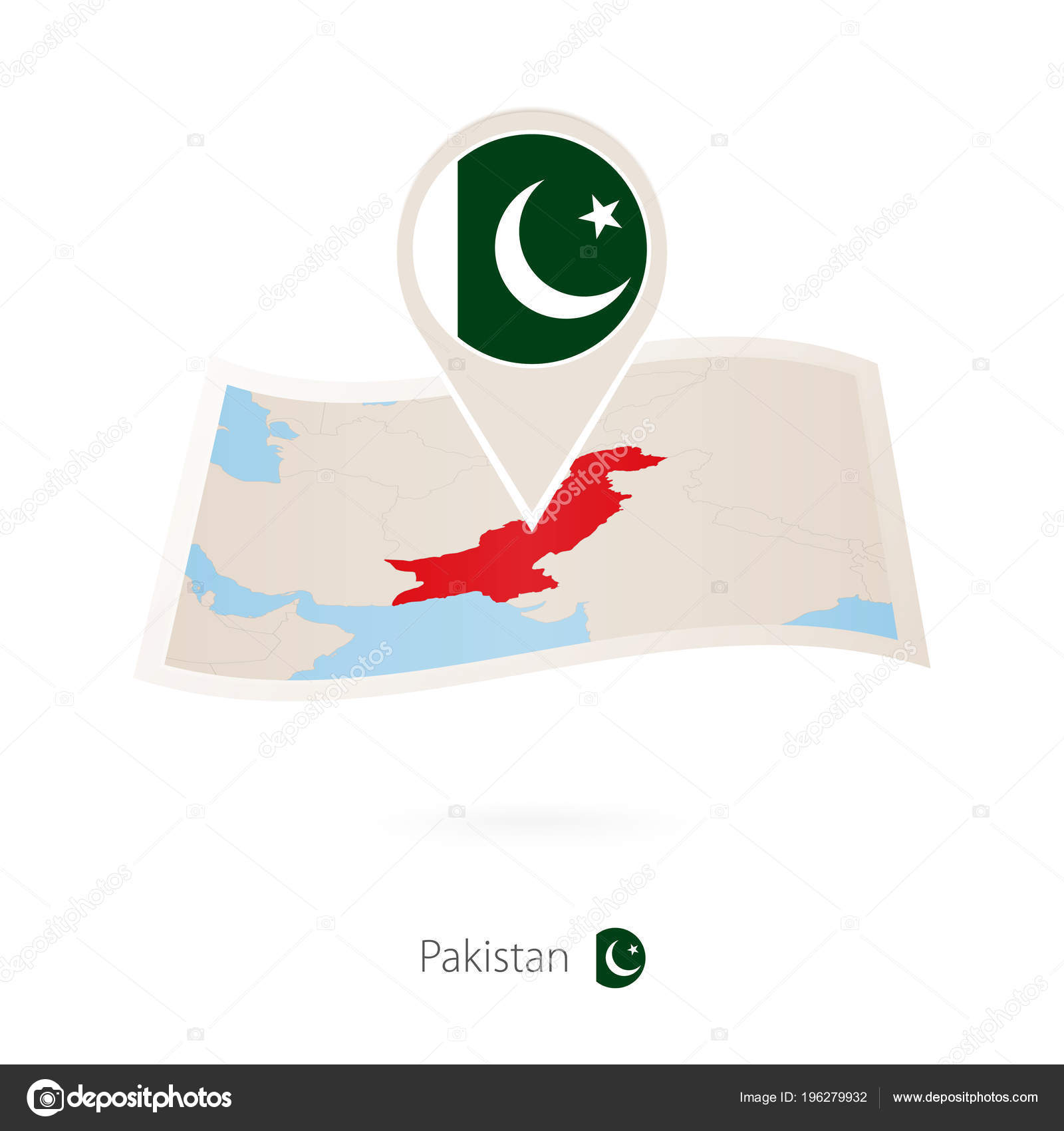 Mapa Papel Plegado Pakistán Con Pasador Bandera Pakistán Ilustración ...