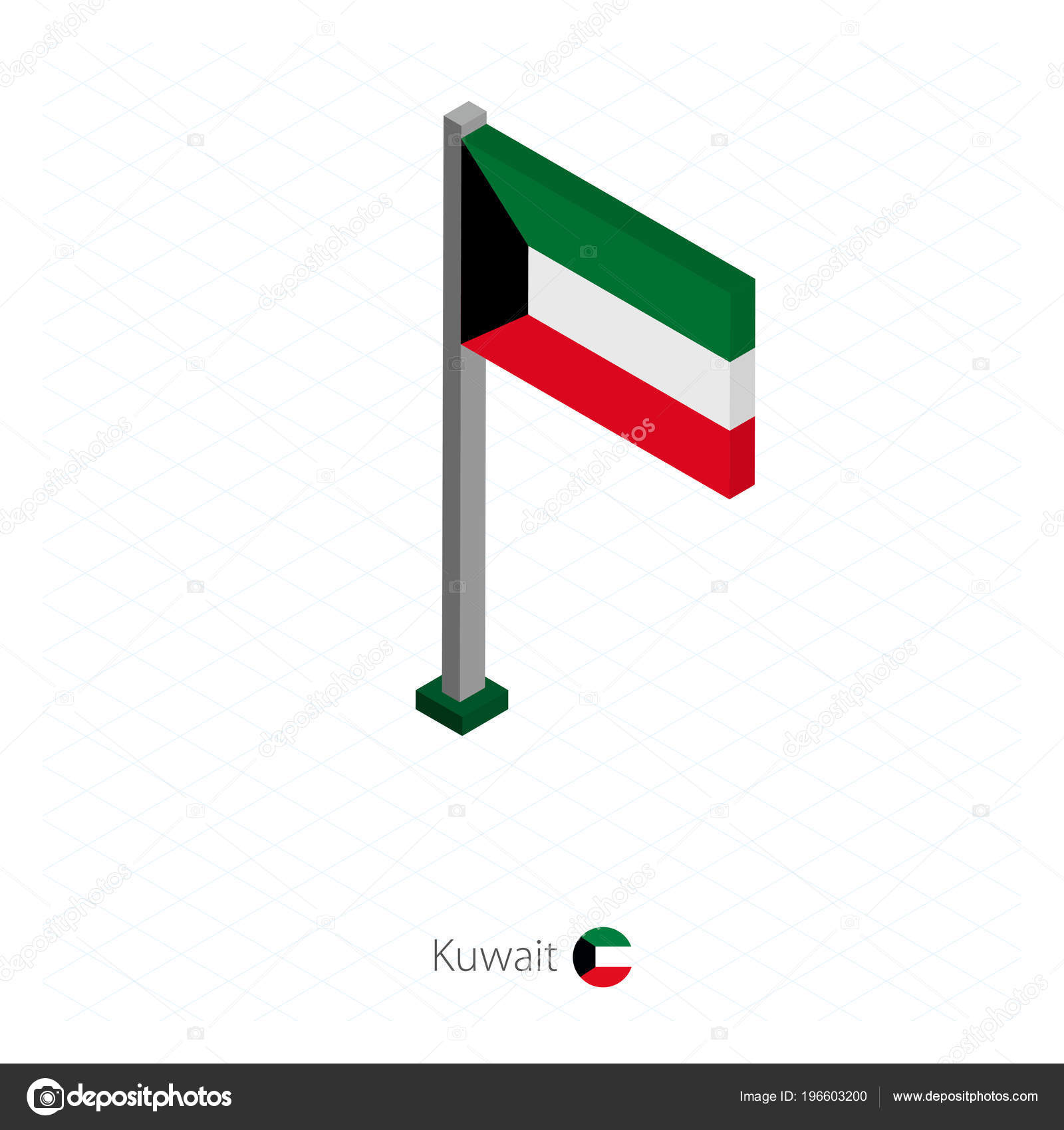 Image vectorielle Koweït Drapeau Sur Flagpole Dimension Isométrique ...