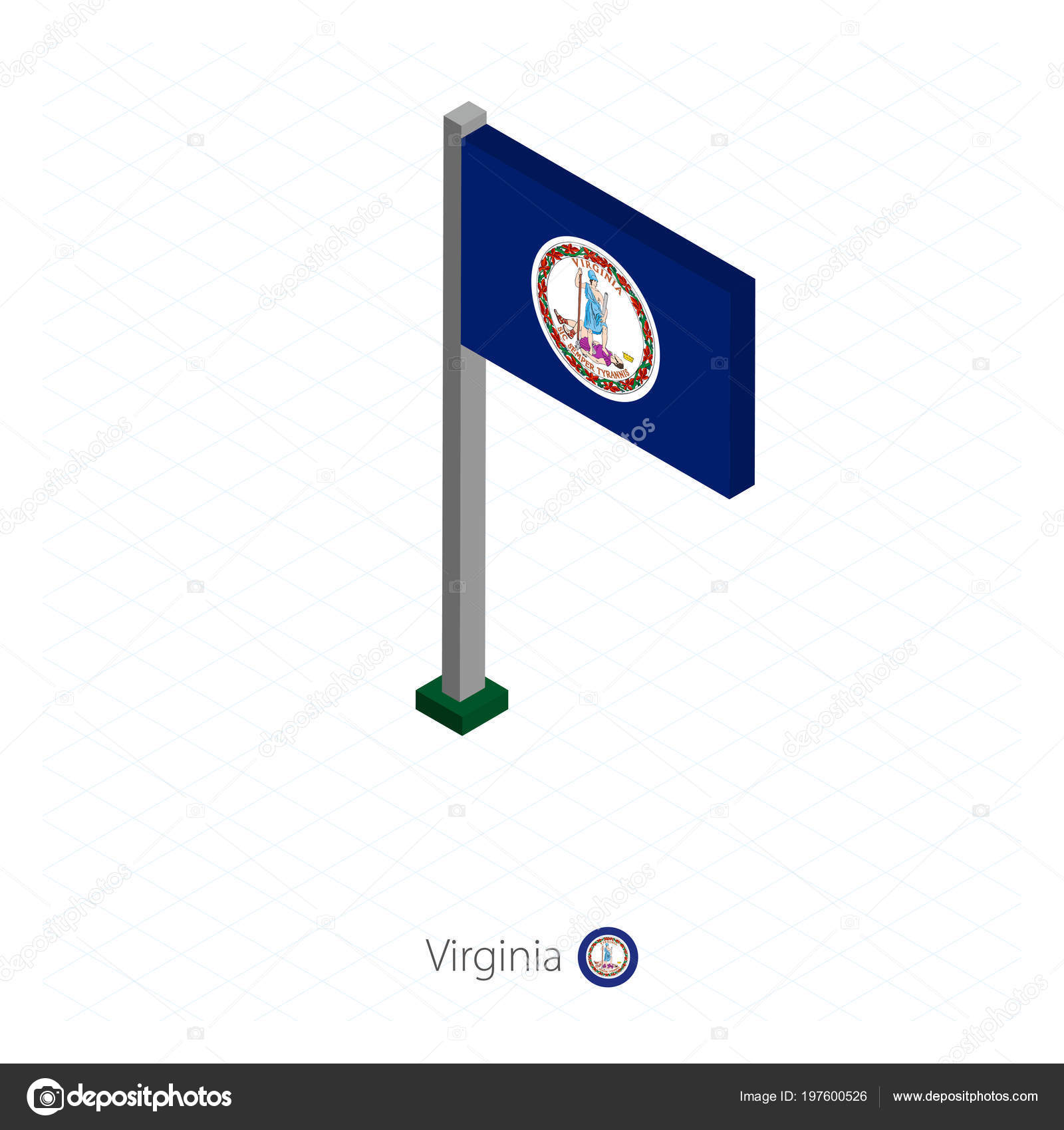 Virginia State Flag Flagpole Isometric Dimension Isometric Blue ...