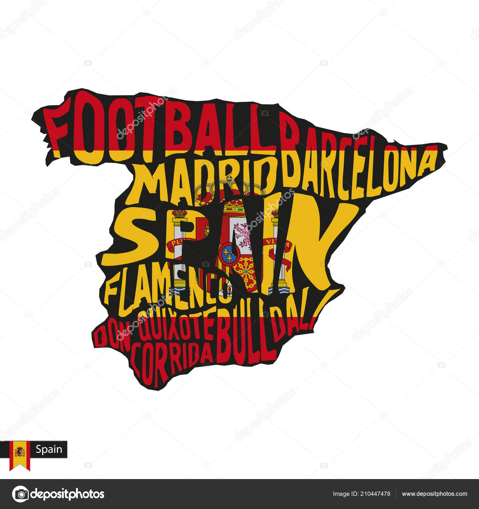 Typography Map Silhouette Spain Black Flag Colors Vector Illustration ...
