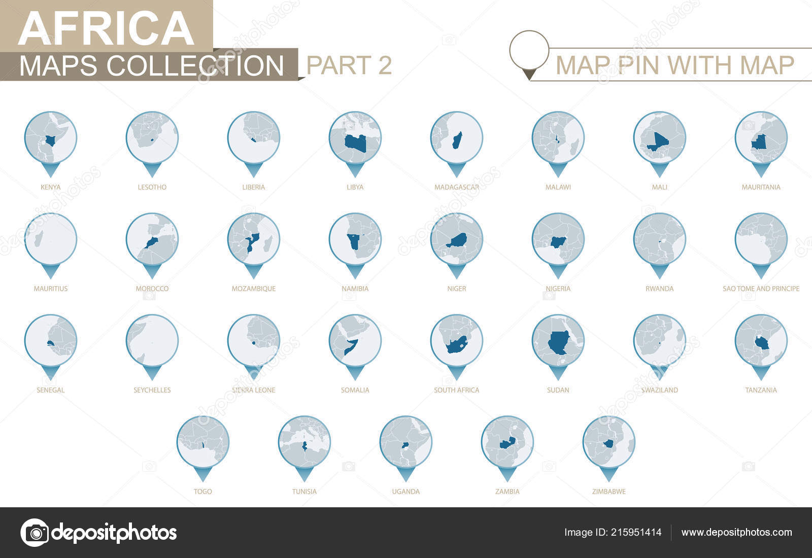 African Countries Detailed Map Collection Blue Map Pin Country Map ...