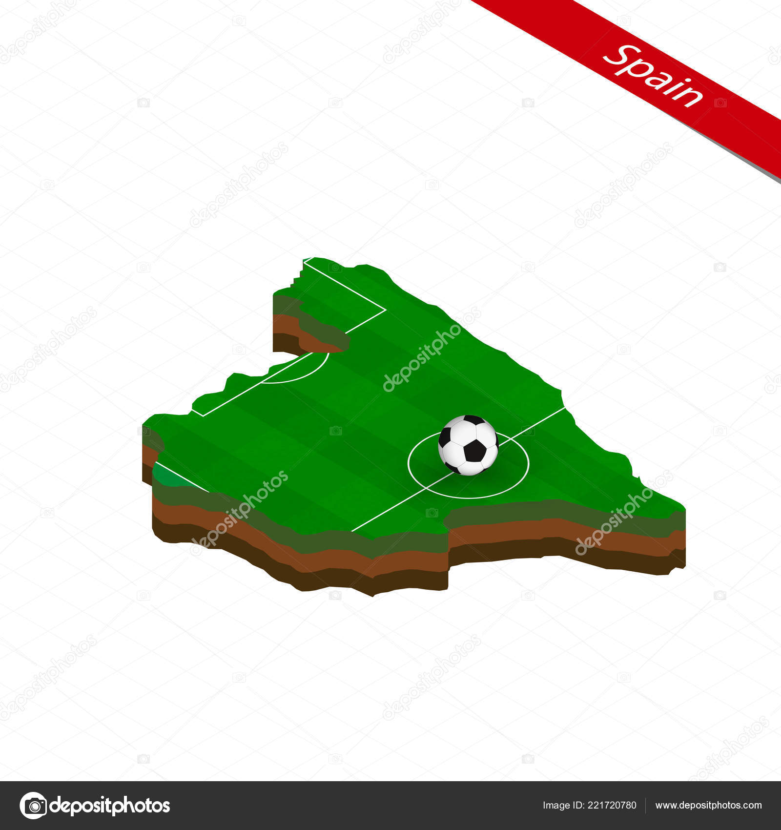 Isometric Map Spain Soccer Field Football Ball Center Football Pitch ...