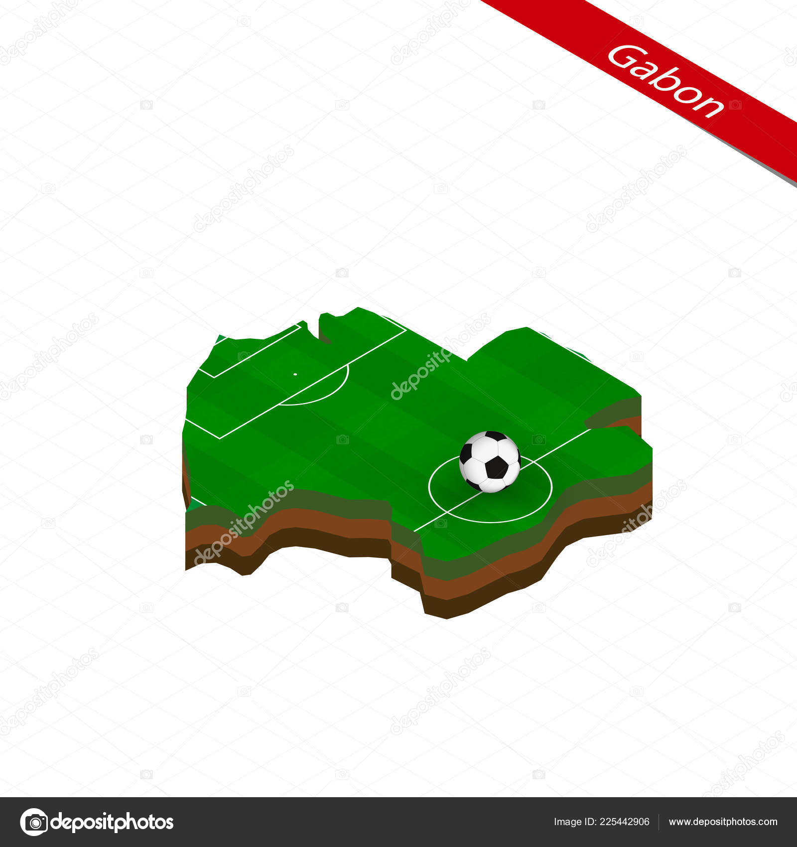 Isometric Map Gabon Soccer Field Football Ball Center Football Pitch ...