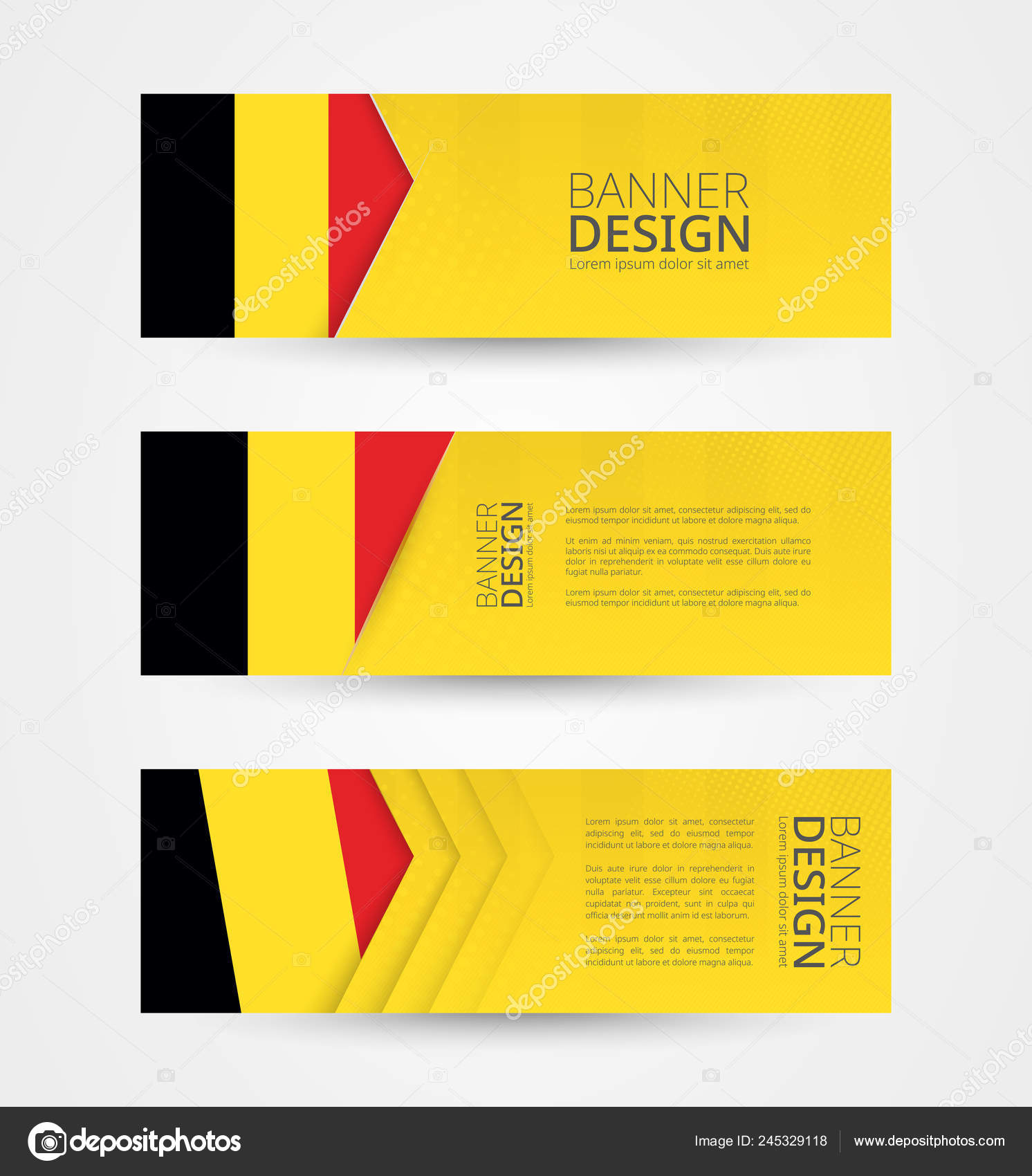 Set Tiga Banner Horisontal Dengan Bendera Belgia Templat Desain Banner ...