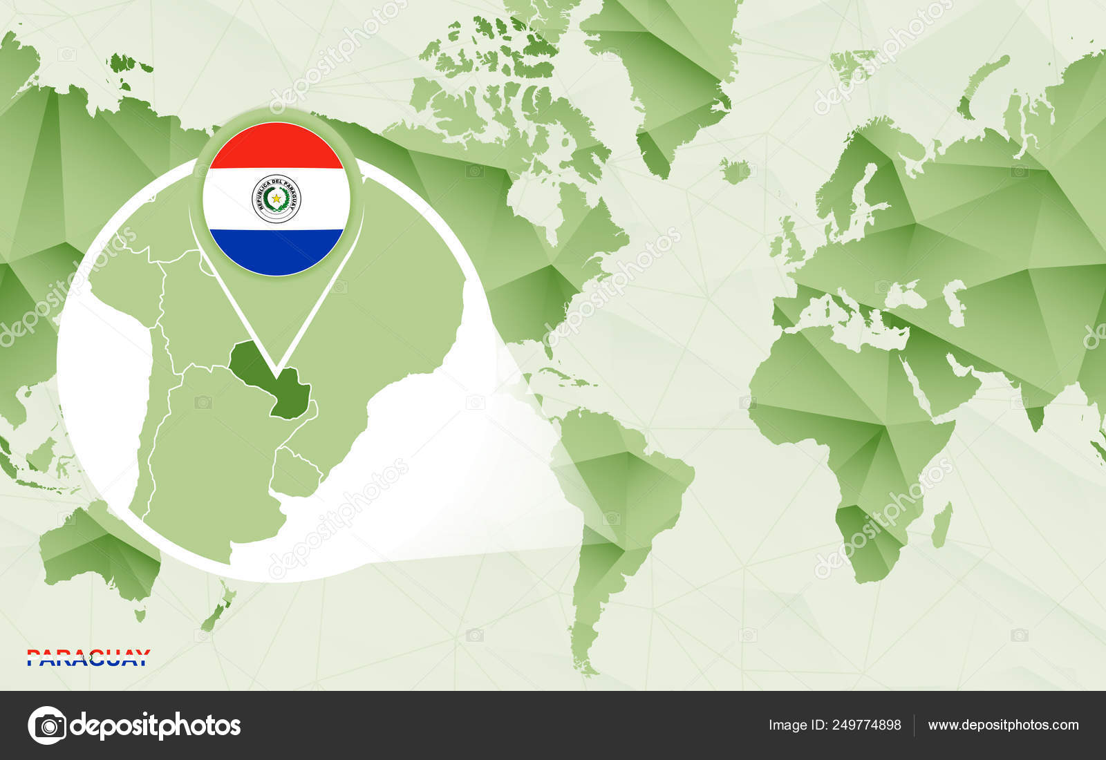 America centric world map with magnified Paraguay map. Stock Vector by ©boldg 249774898