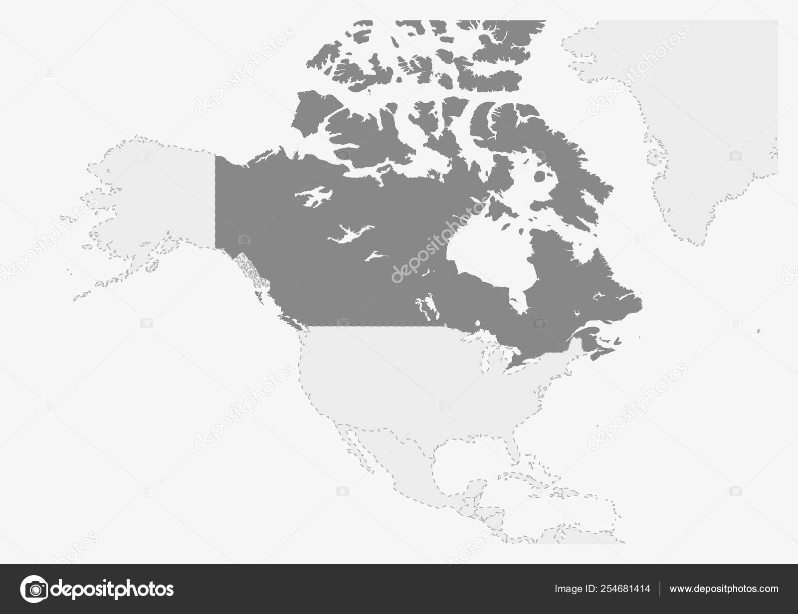 突出显示的加拿大地图的美国地图 图库矢量图©boldg 254681414