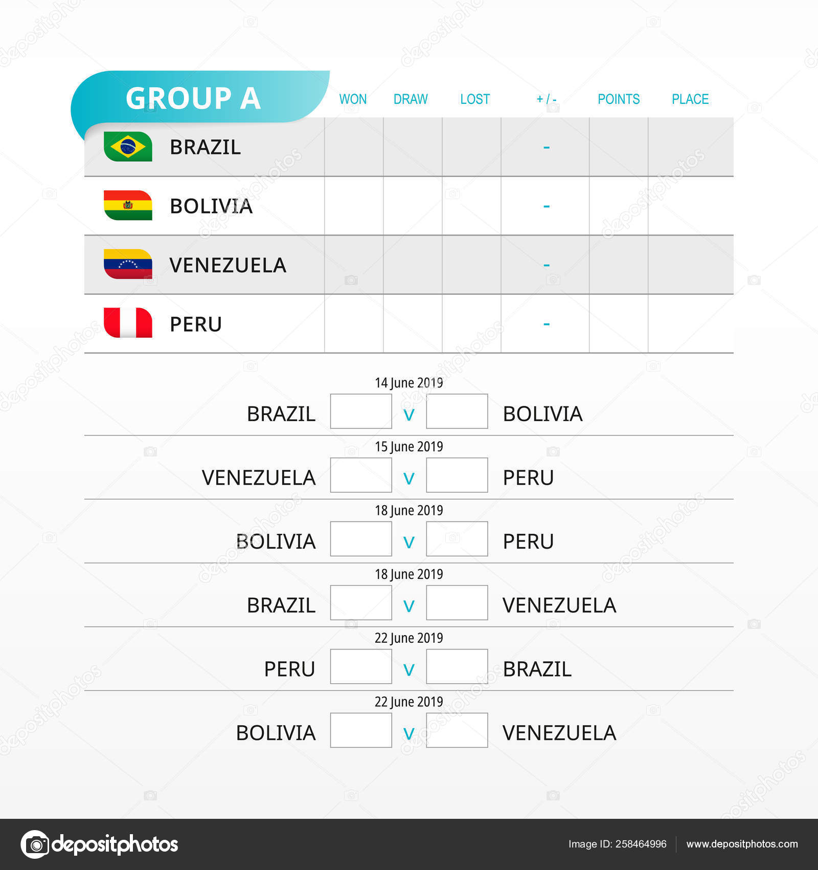 Group A match schedule, all matches, time and place. Stock Vector Image ...