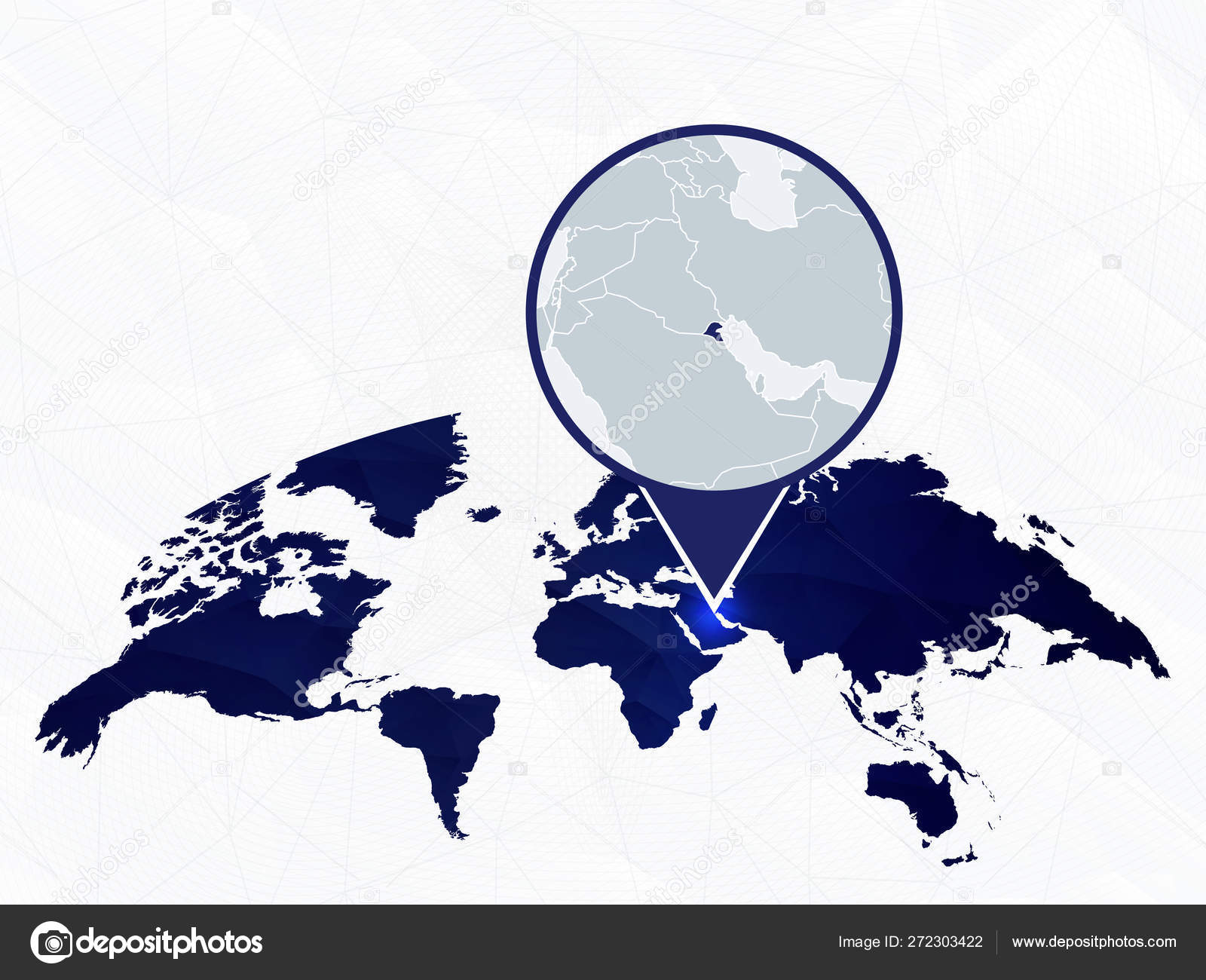 Kuwait detalhou mapa destacado no mapa mundial arredondado azul . Vetor ...