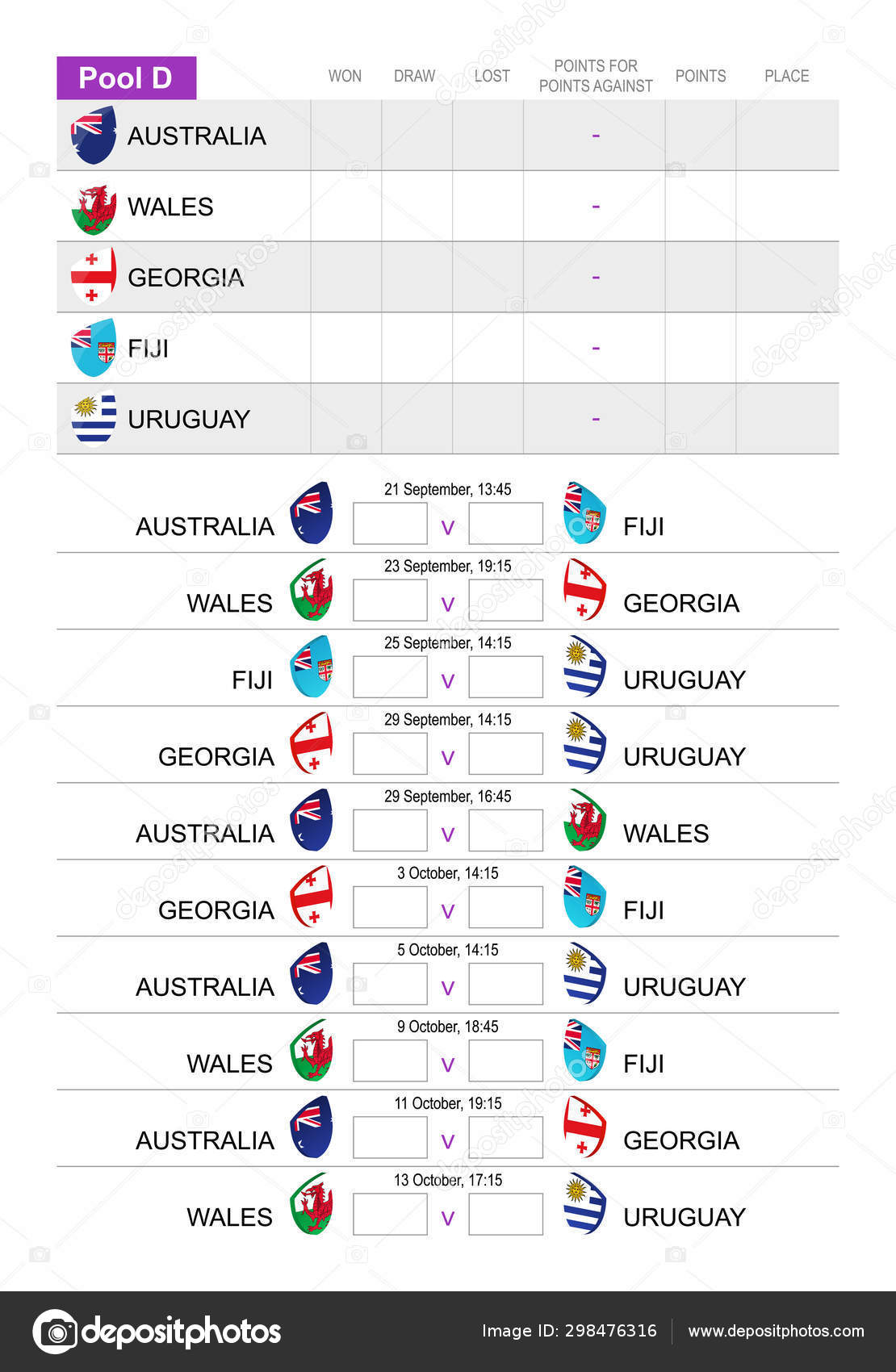 Rugby match schedule for pool D, all matches for Australia, Wales ...