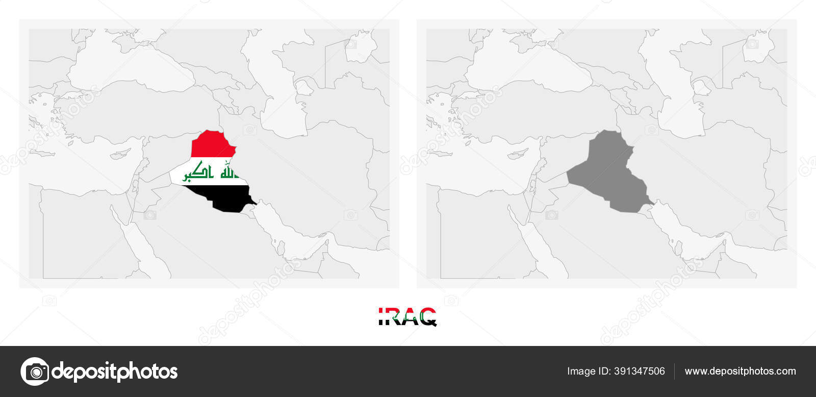 Two Versions Map Iraq Flag Iraq Highlighted Dark Grey Vector Stock ...