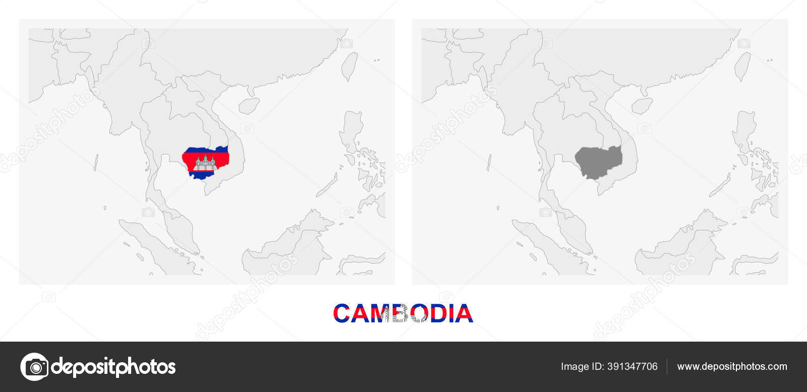 Dos Versiones Del Mapa Camboya Con Bandera Camboya Resaltado Gris ...