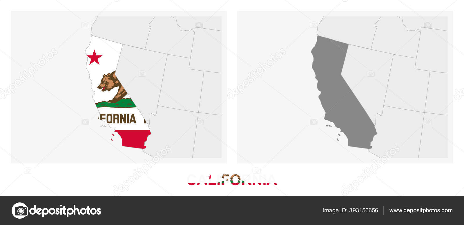 Two Versions Map State California Flag California Highlighted Dark Grey ...