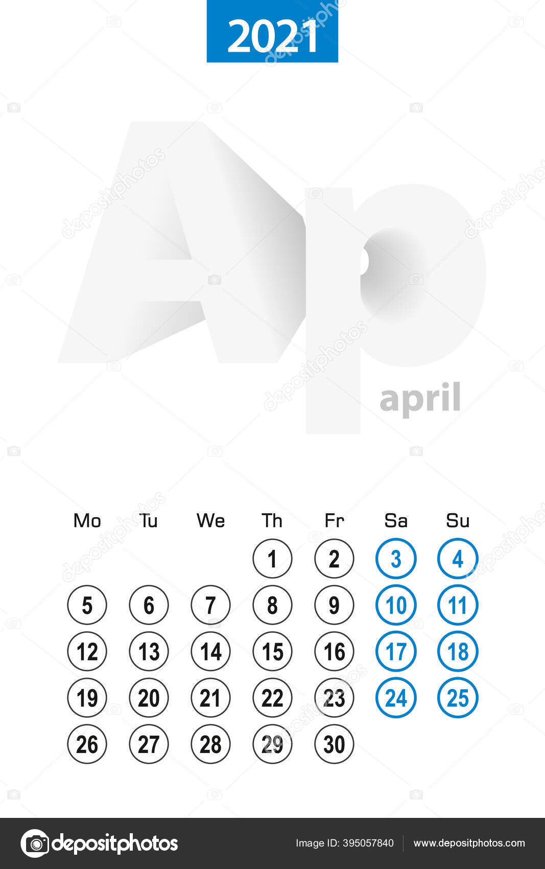 Calendario Para Abril 2021 Diseño Círculo Azul Idioma Inglés Semana ...