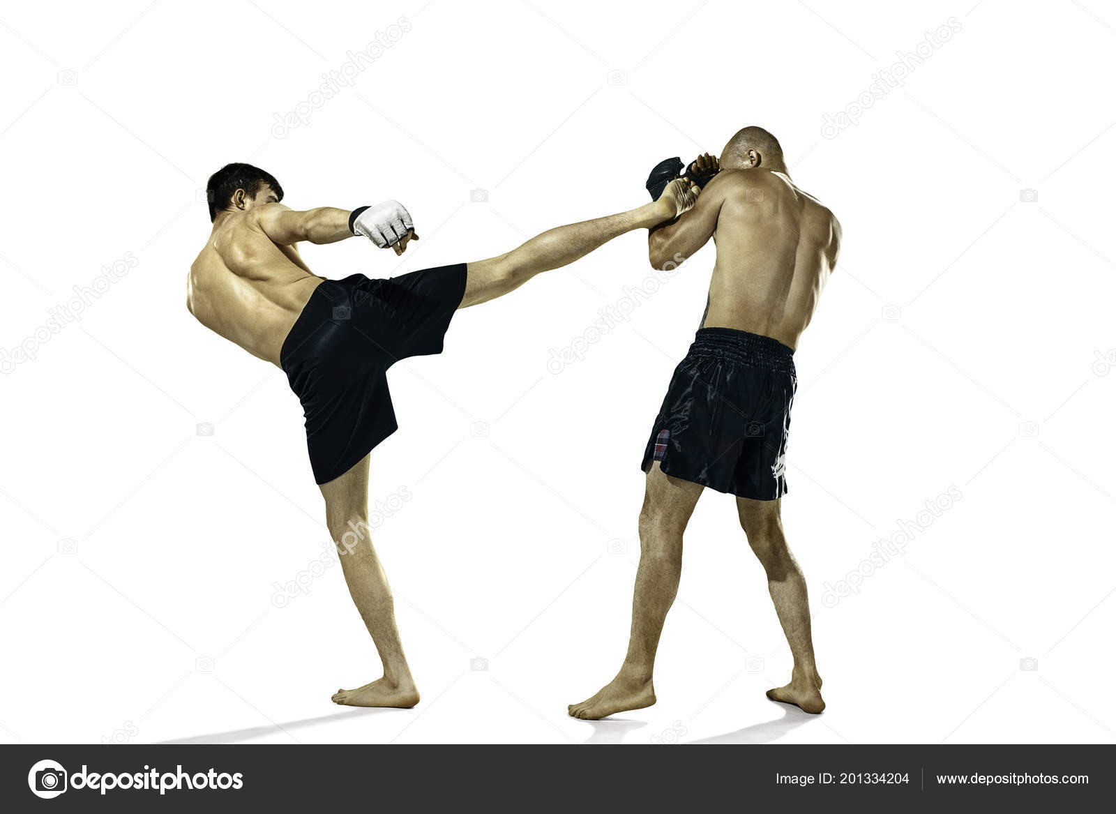 Two professional boxer boxing isolated on white studio background Stock ...
