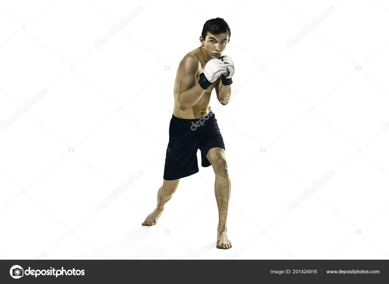 Professional boxer boxing isolated on white studio background — Stock ...