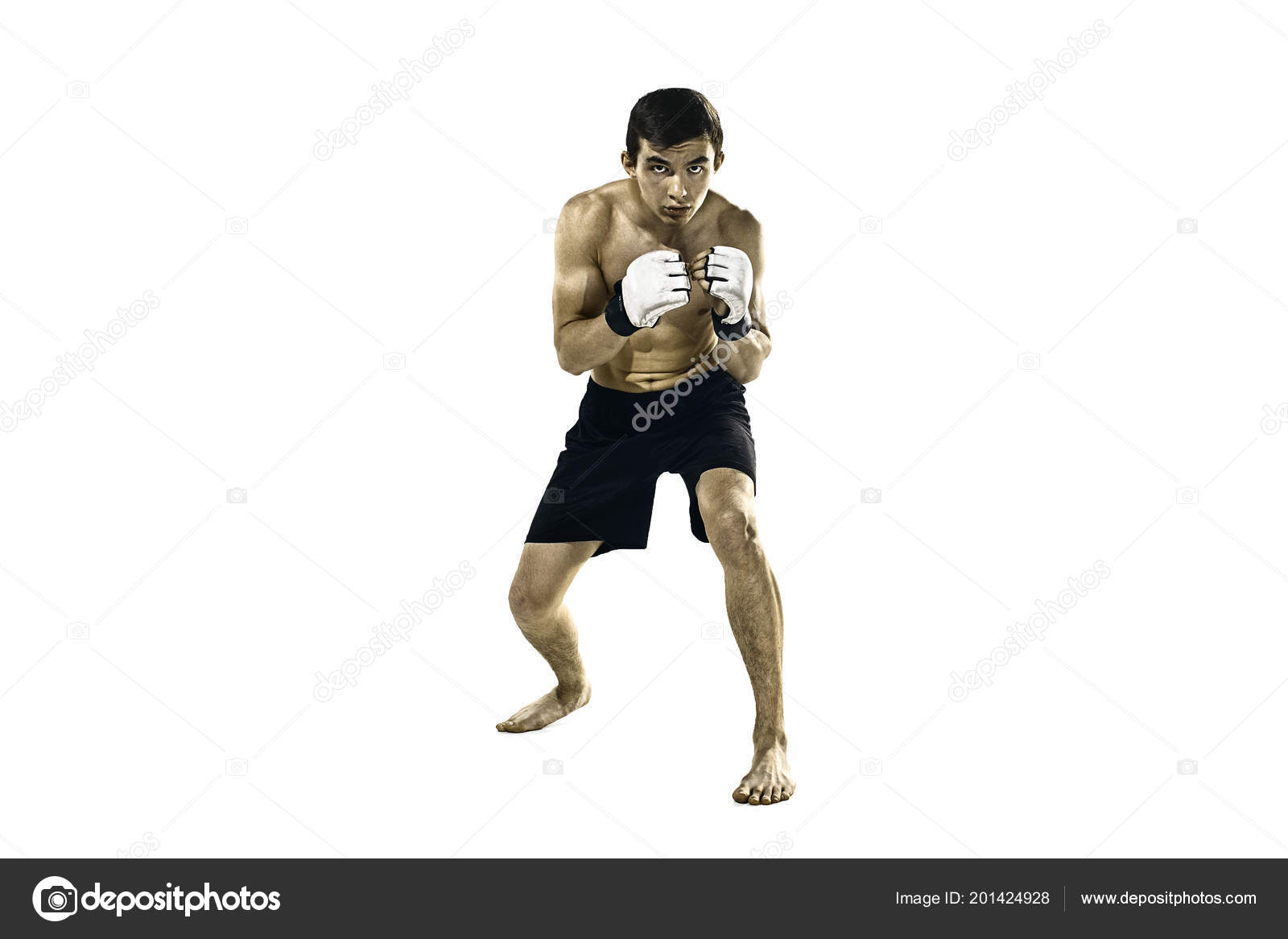 Professional boxer boxing isolated on white studio background — Stock ...