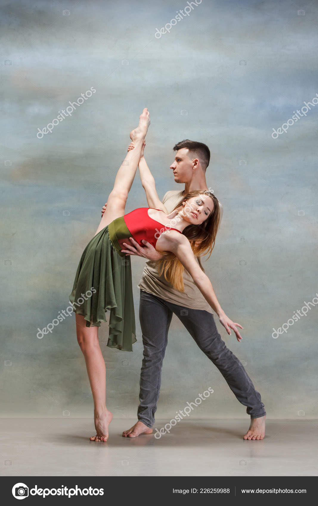 Two People Dancing Contemporary Stile Ballet Studio Gray Stock Photo by ...