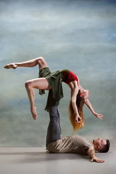 Two People Dancing Contemporary Stile Ballet Studio Gray Stock Photo by ...