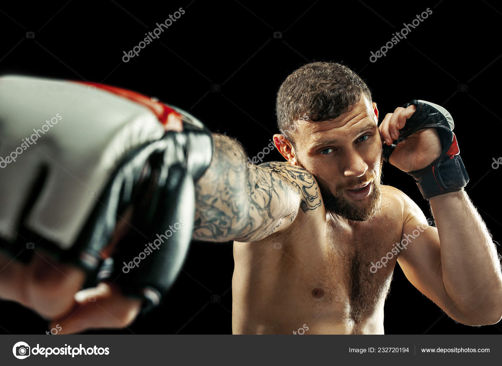 Professional boxer boxing isolated on black studio background Stock ...