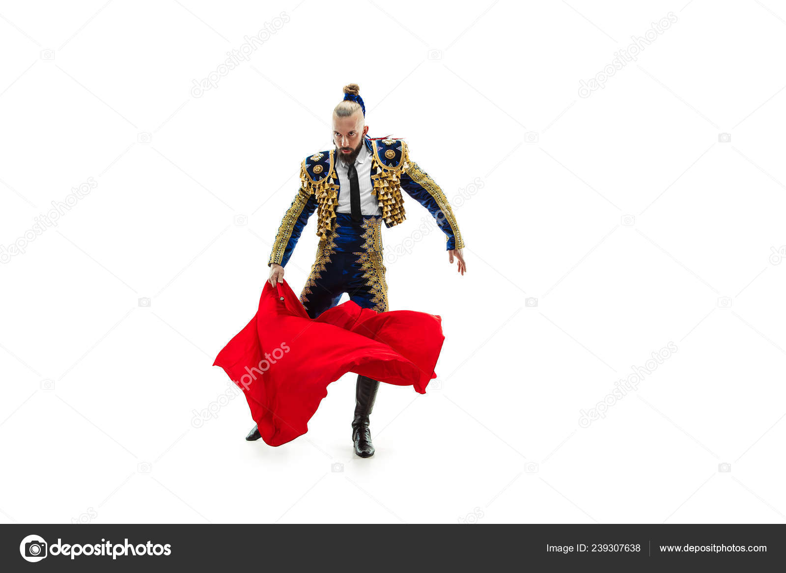 Torero in blue and gold suit or typical spanish bullfighter isolated ...