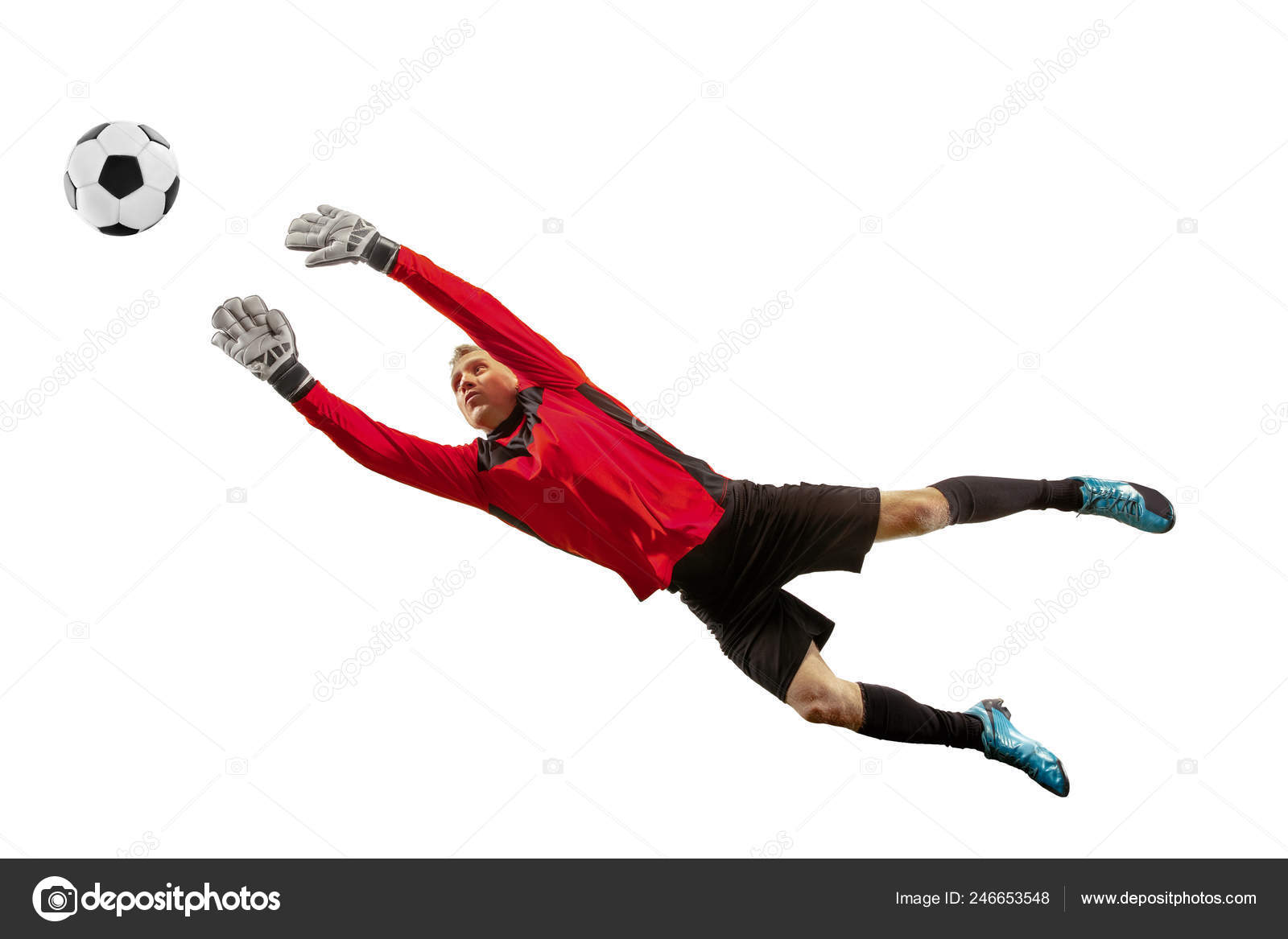 Um jogador de futebol goleiro homem captura bola fotos, imagens de ...