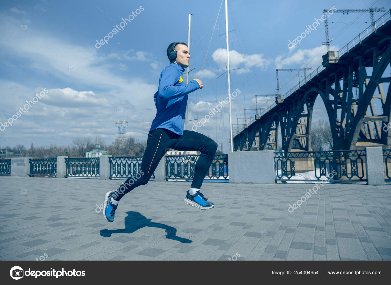 Man running on city background at morning. Stock Photo by ©vova130555 ...