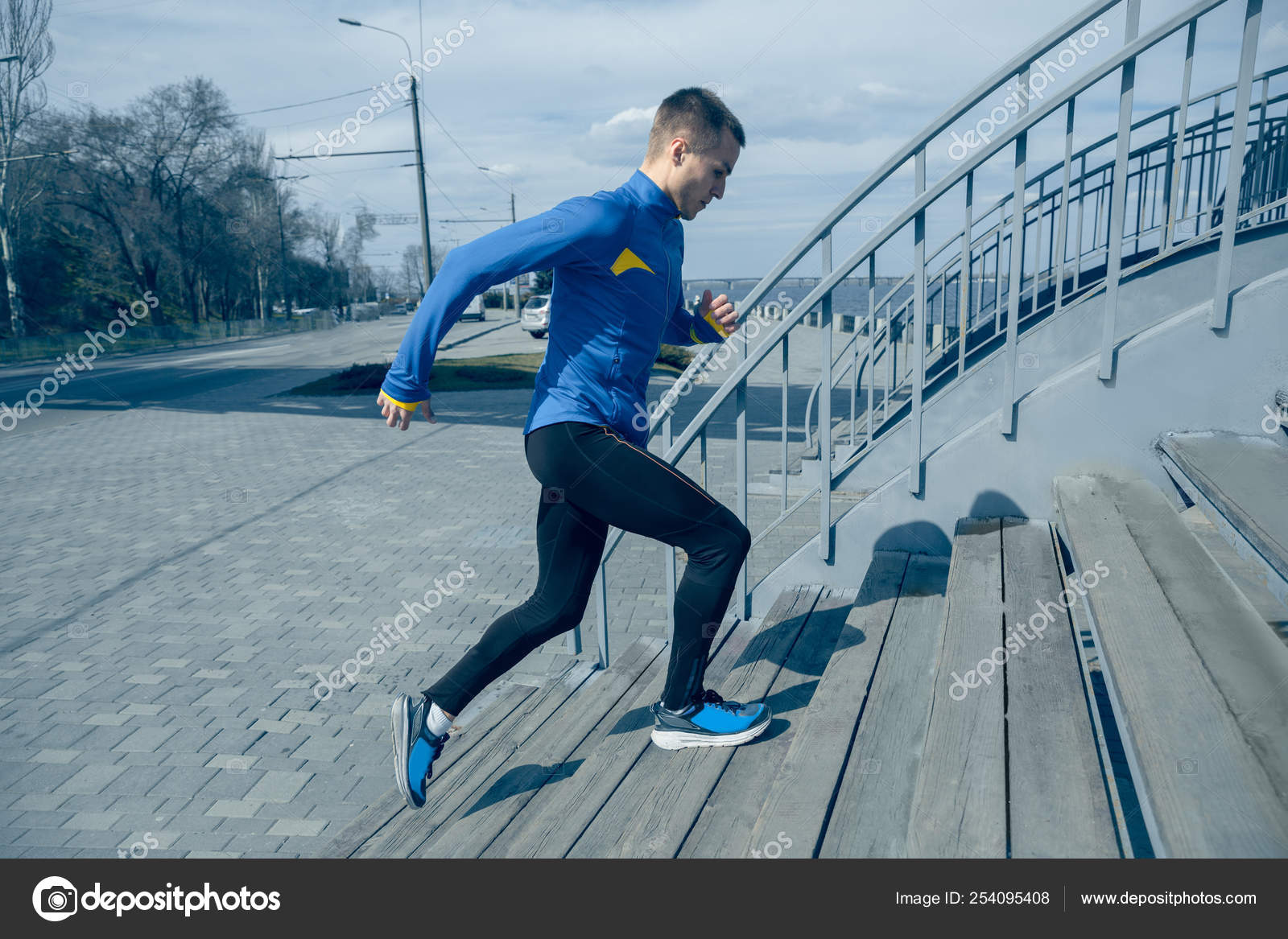 Man running on city background at morning. Stock Photo by ©vova130555 ...