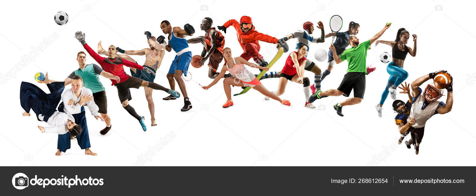 Sport collage about athletes or players. The tennis, running, badminton ...