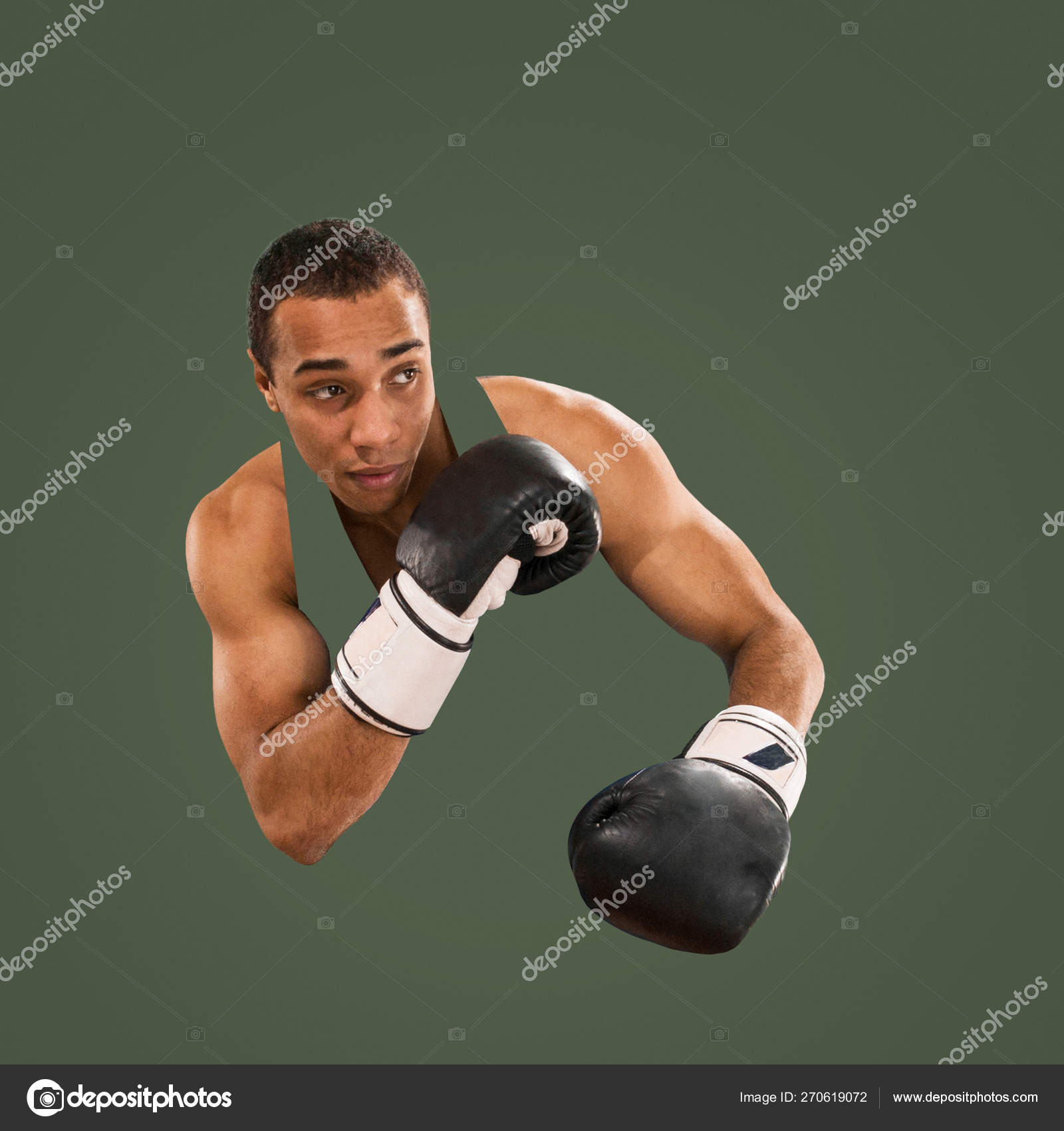 Hombre deportivo durante el ejercicio de boxeo. Foto de boxeador sobre ...
