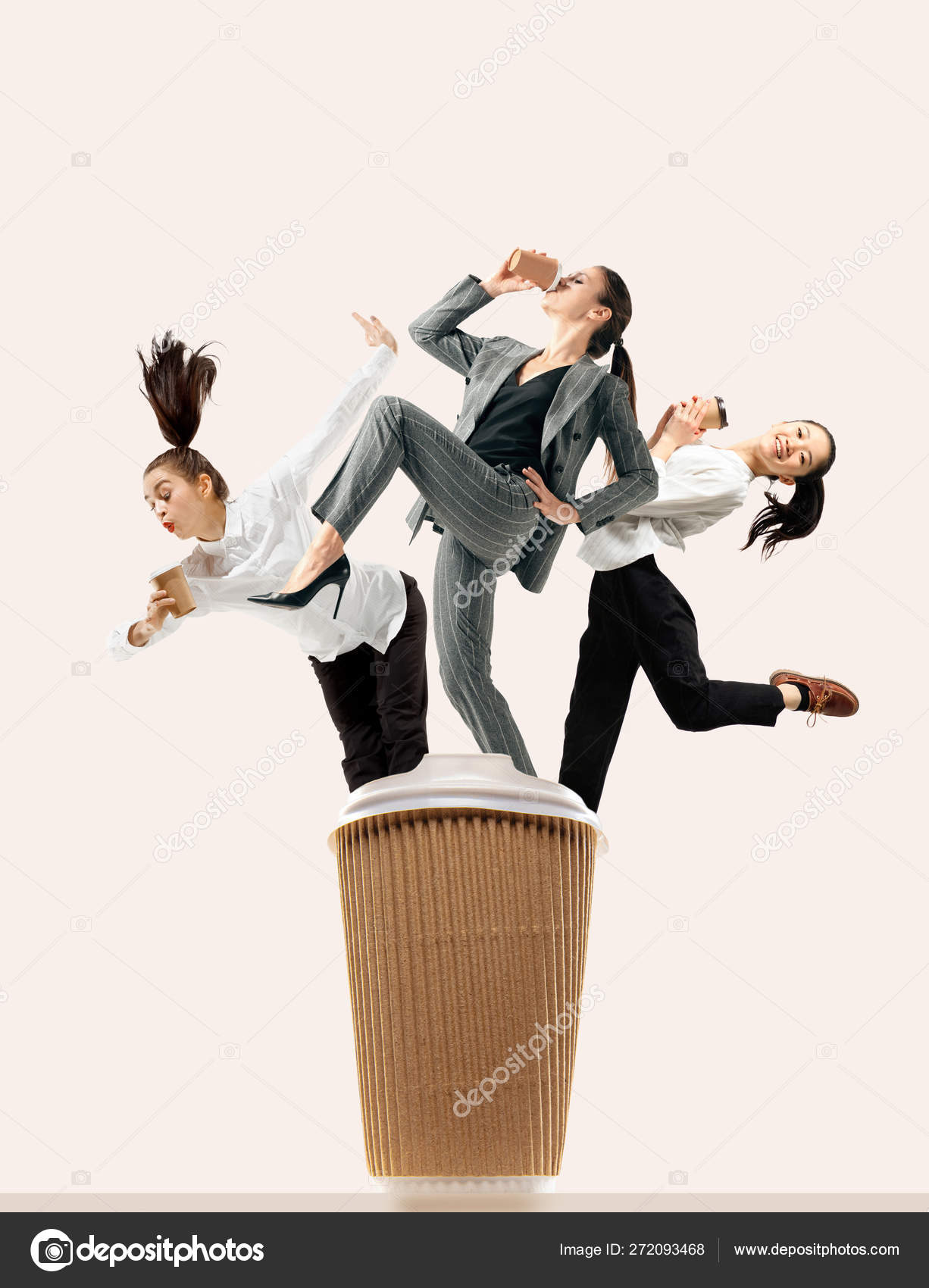 Office workers jumping isolated on studio background Stock Photo by ...