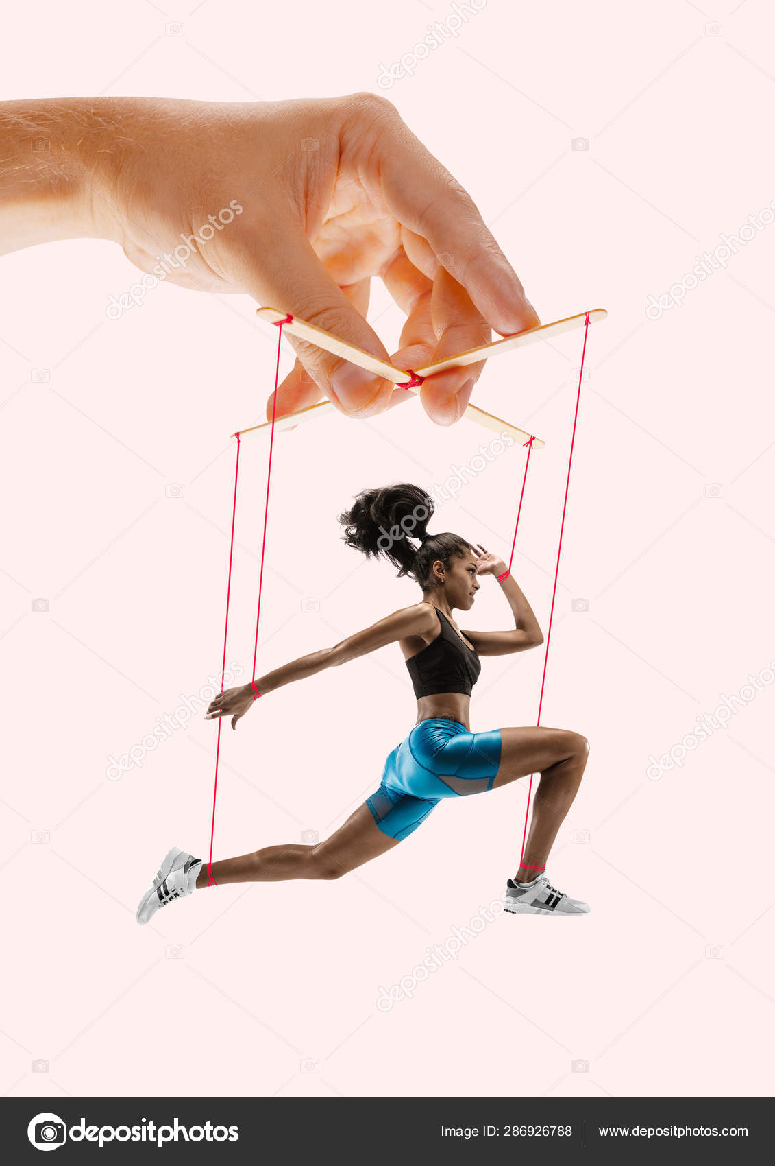 Woman like a puppet in somebodies hands. Concept of manipulation ...