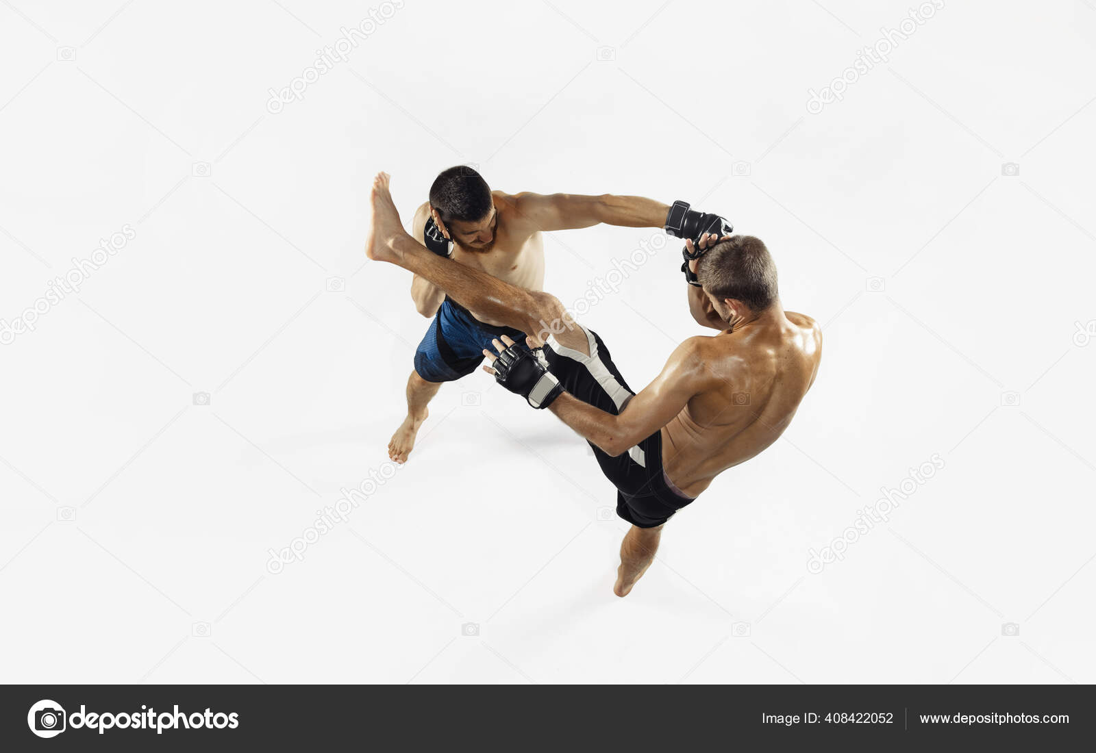 Two professional MMA fighters boxing isolated on white studio ...