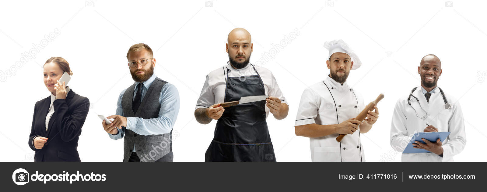 Group of people with different professions isolated on white studio ...