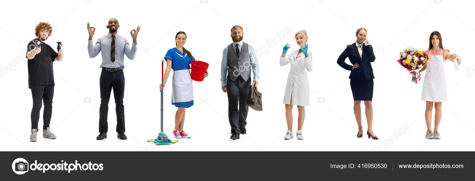 Group of people with different professions isolated on white studio ...