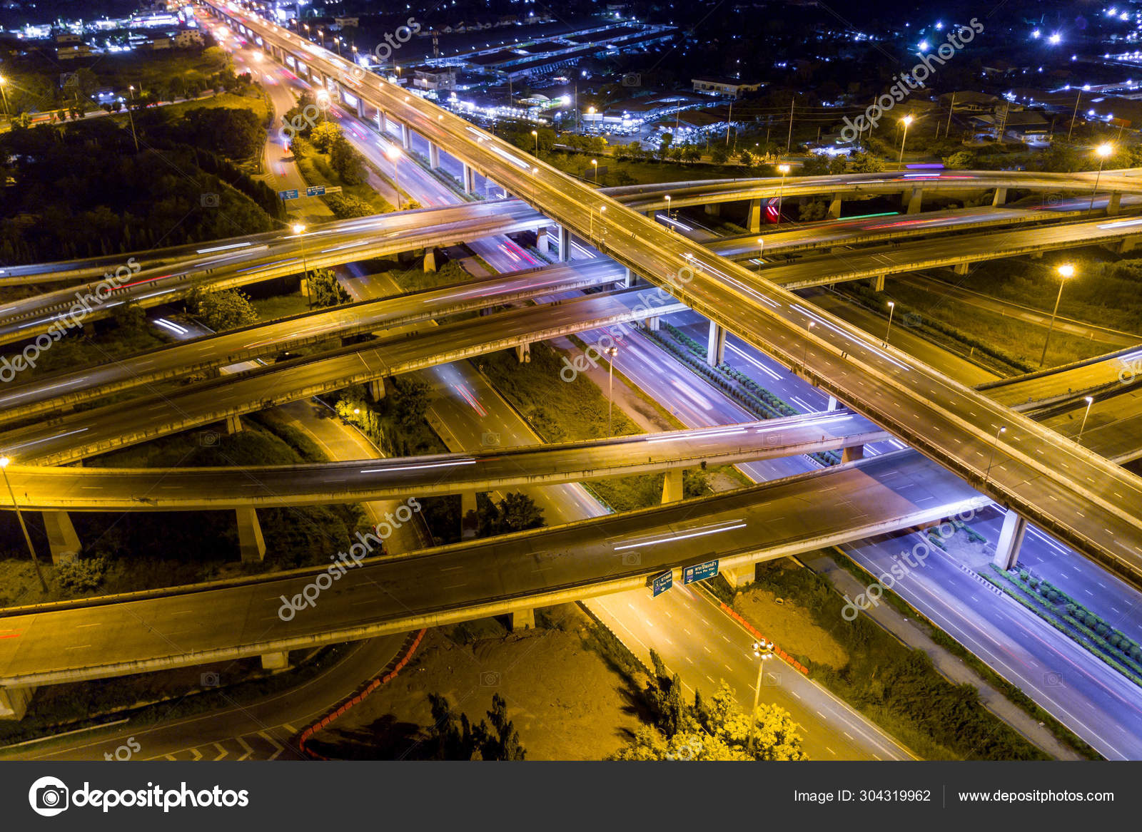 Highway Interchange At Night