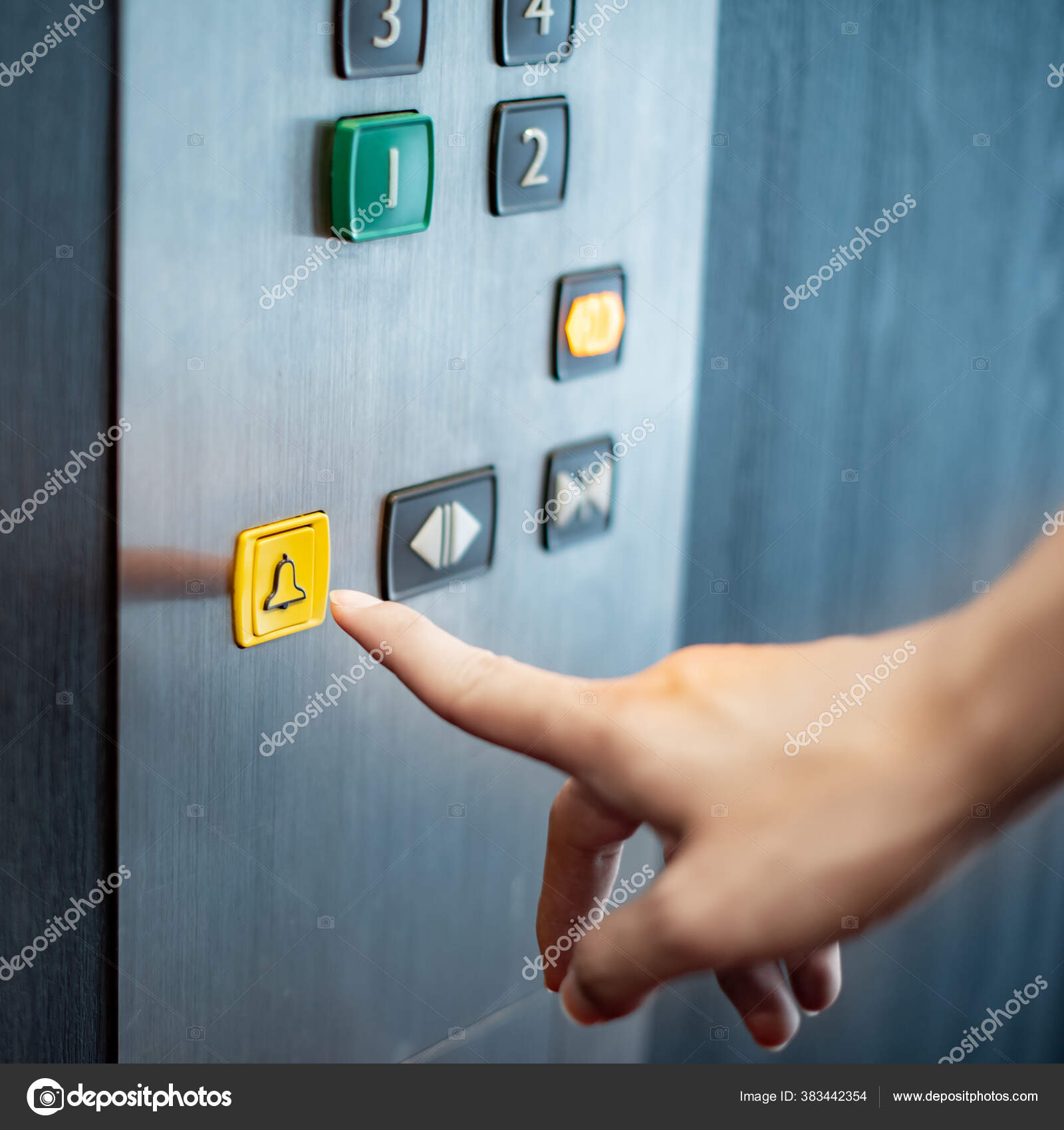 Male Forefinger Pressing Emergency Stop Alarm Button Elevator Lift ...