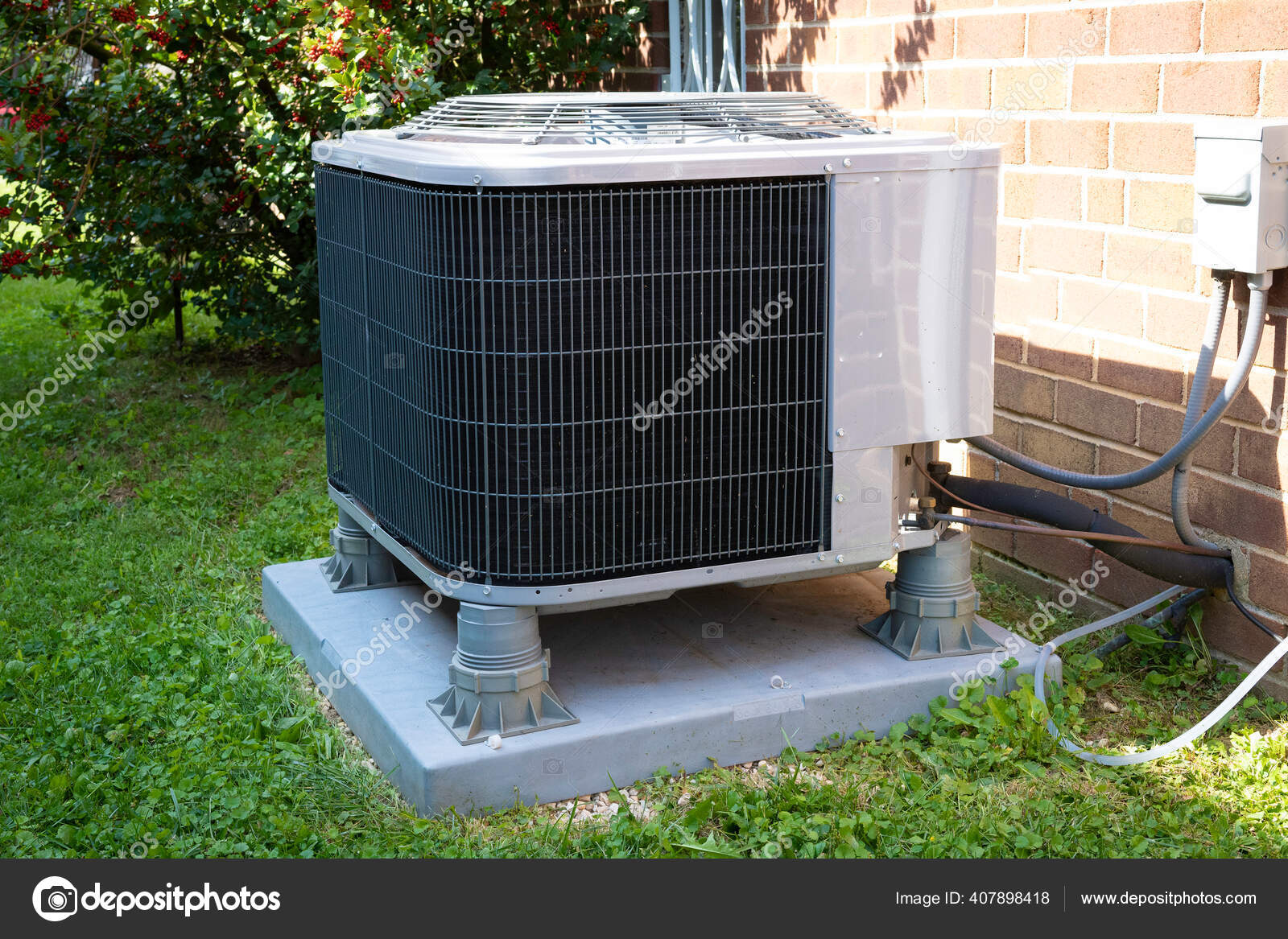 Hvac Air Conditioning Unit Concrete Slab New Construction Brick House ...