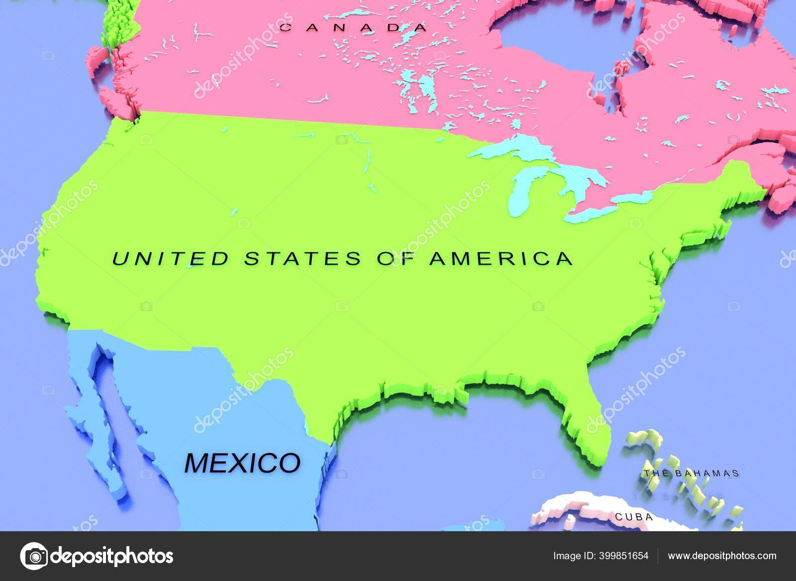 Three Dimensional Rendered Map North America Country Names — Stock ...