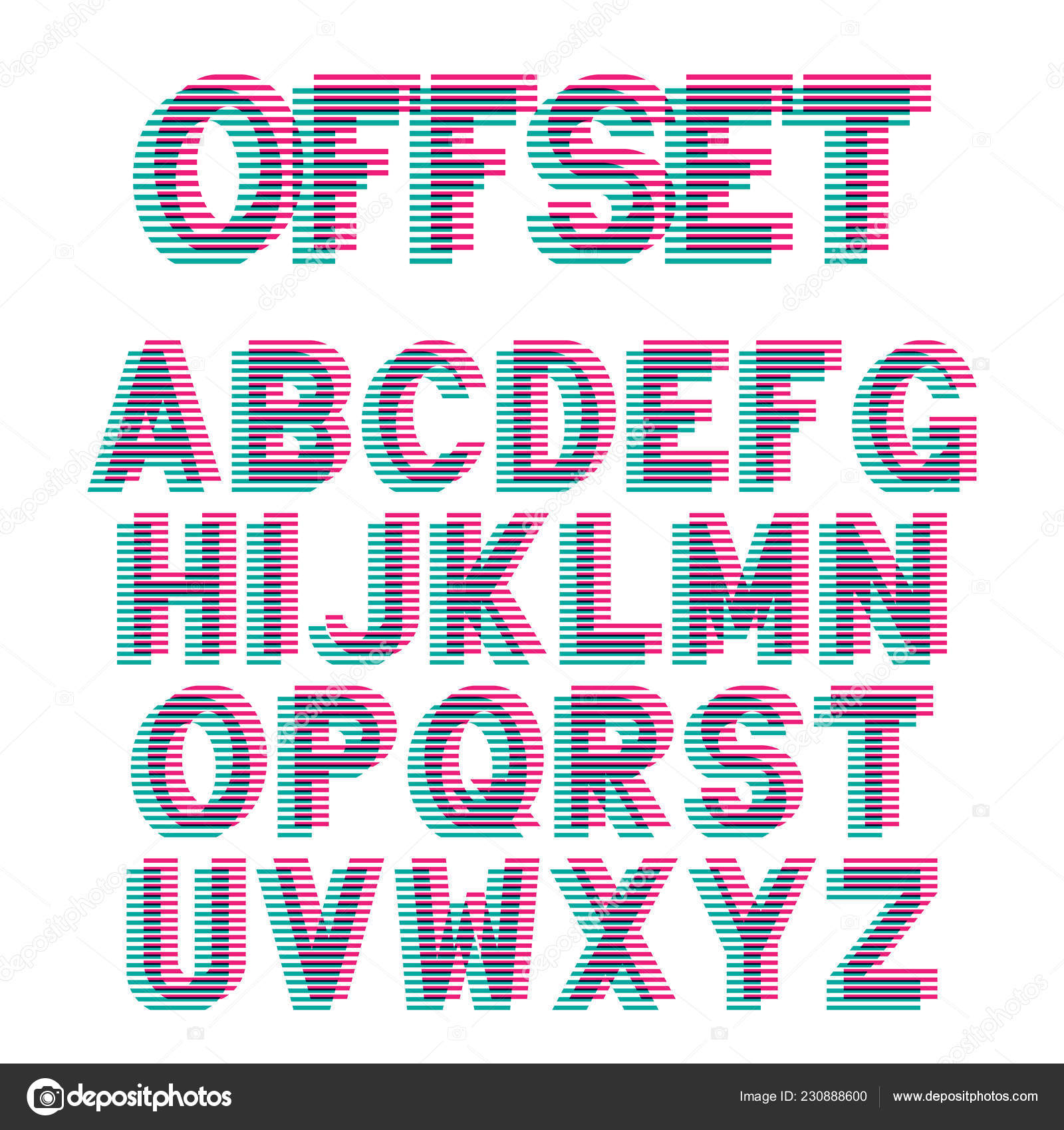 Decorative Alphabet Letters Offset Printing Effect Vector Font Design ...