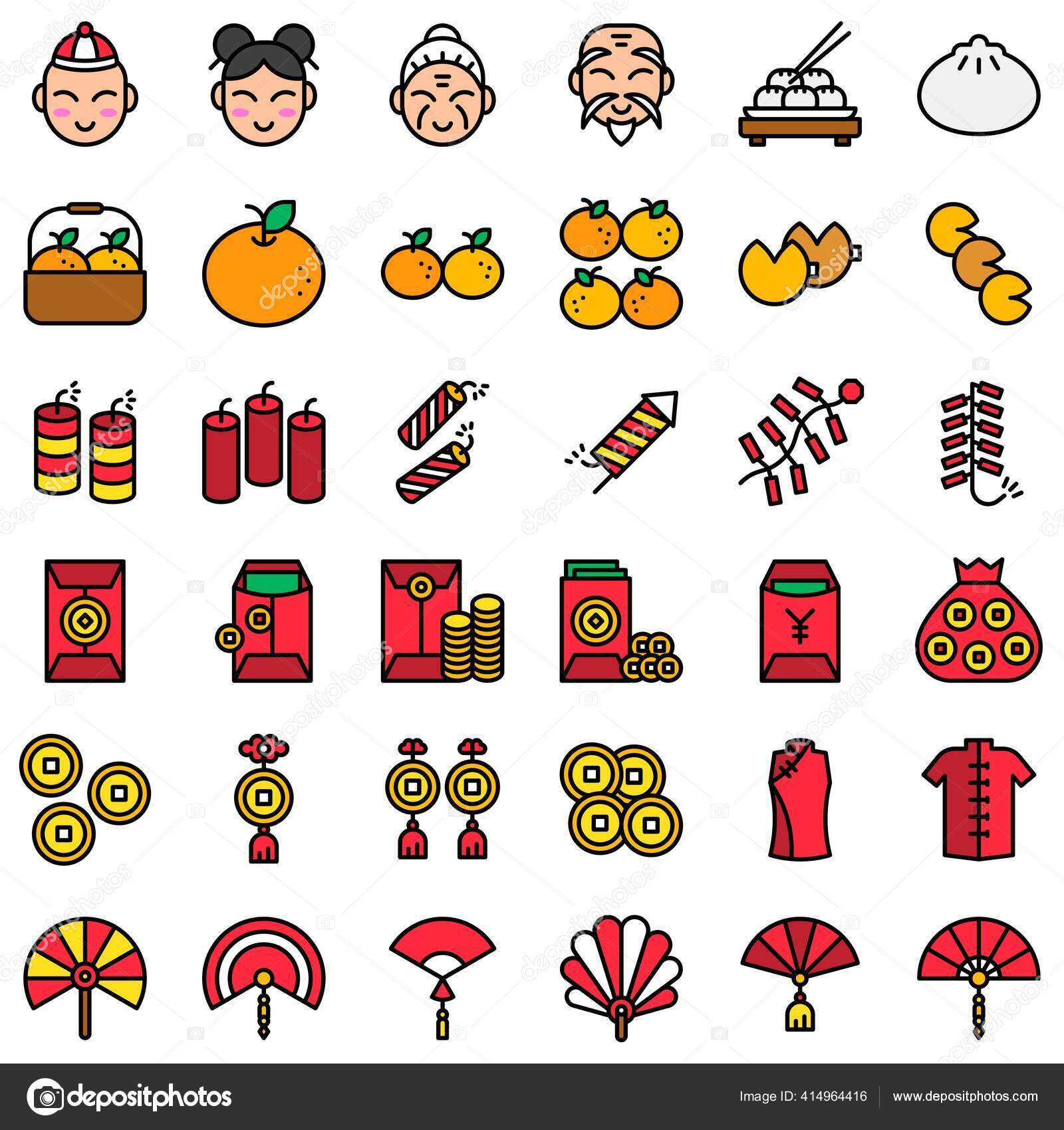 Chinese Moon New Year Vector Icon Set Full Design Editable 스톡 벡터 ...