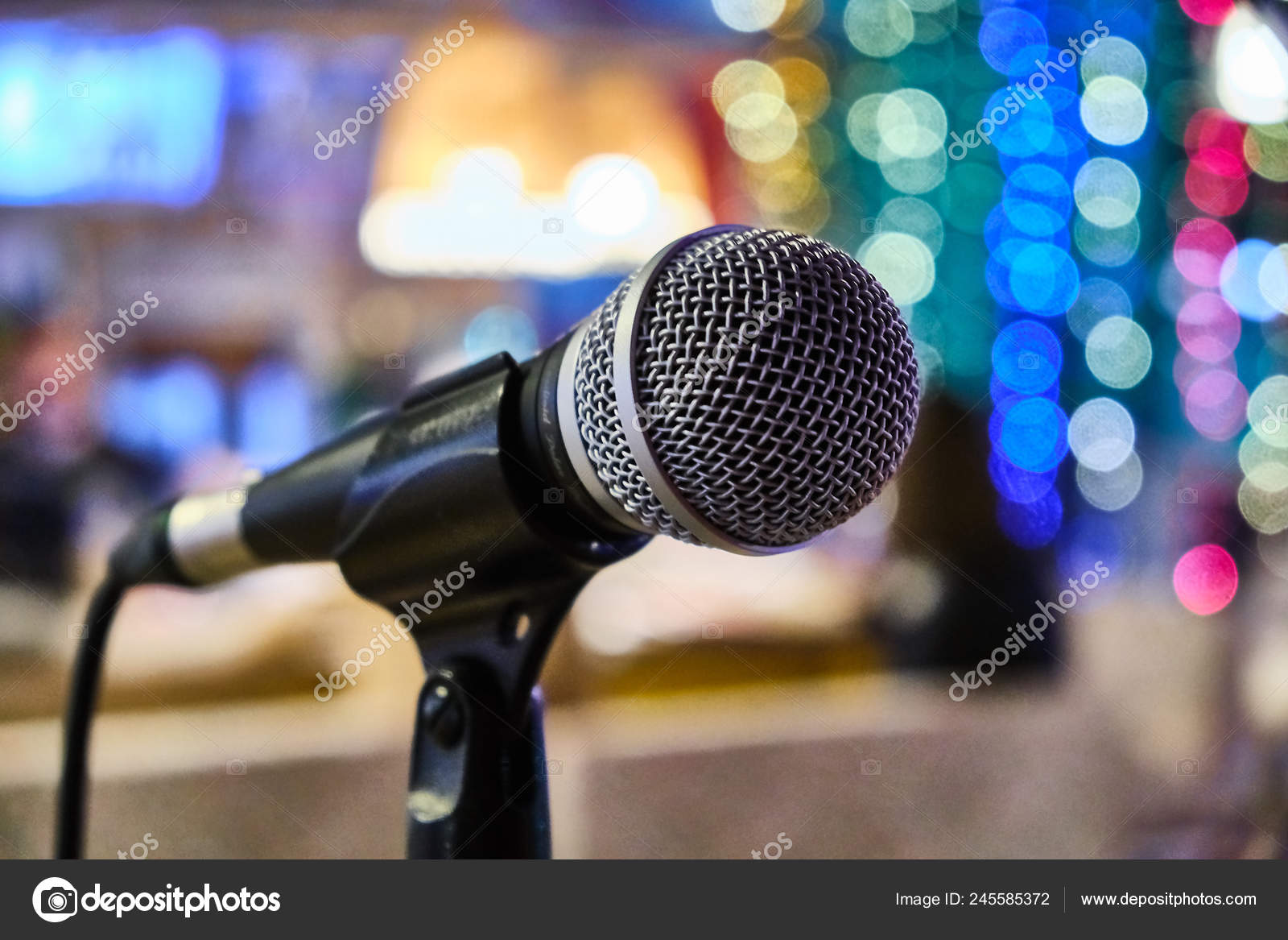 Microphone Stand Comedy Stage Colorful Bokeh High Contrast Image Stock ...
